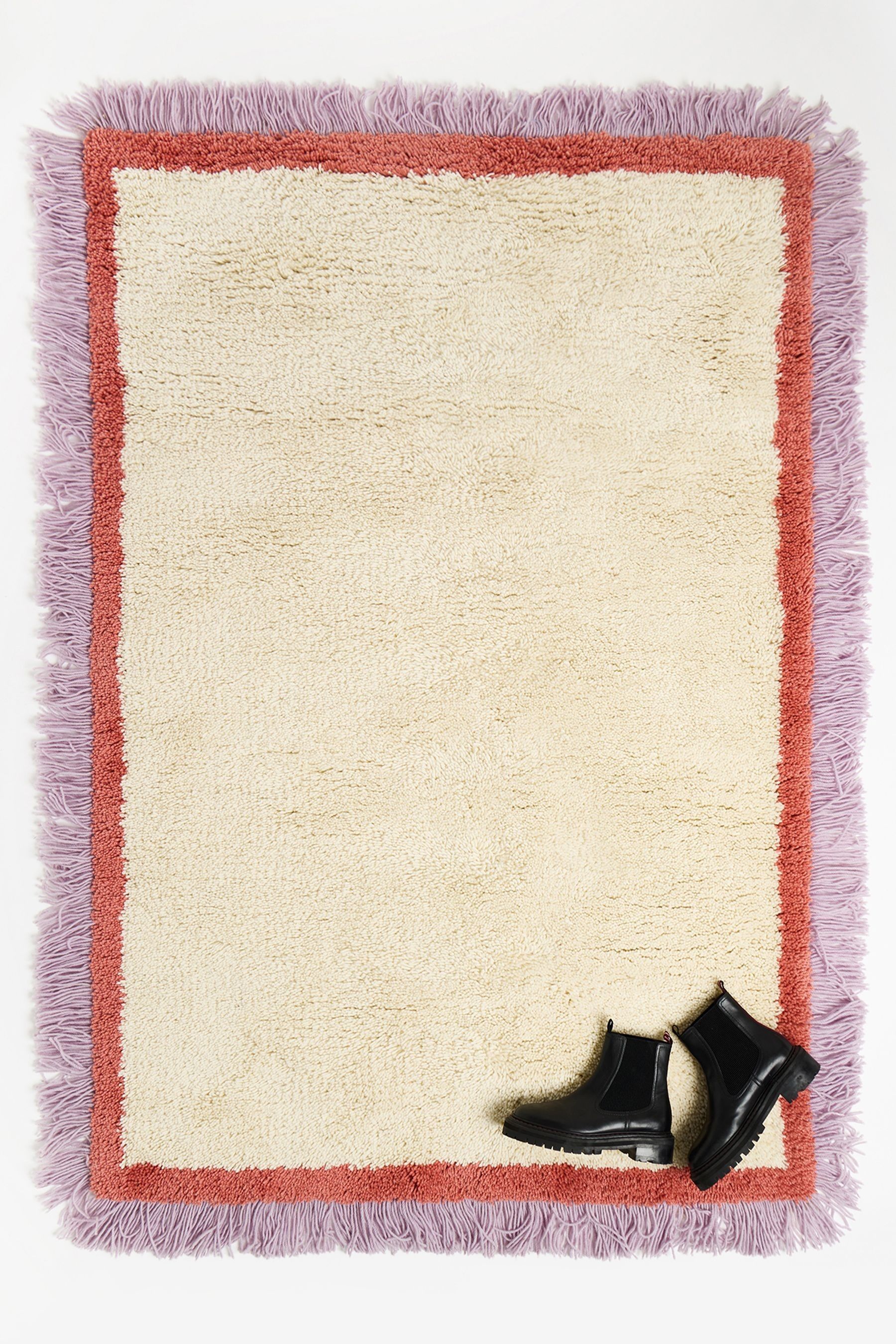 Buy Oliver Bonas White/Purple Danton Fringed Fluffy Rug from the Next ...