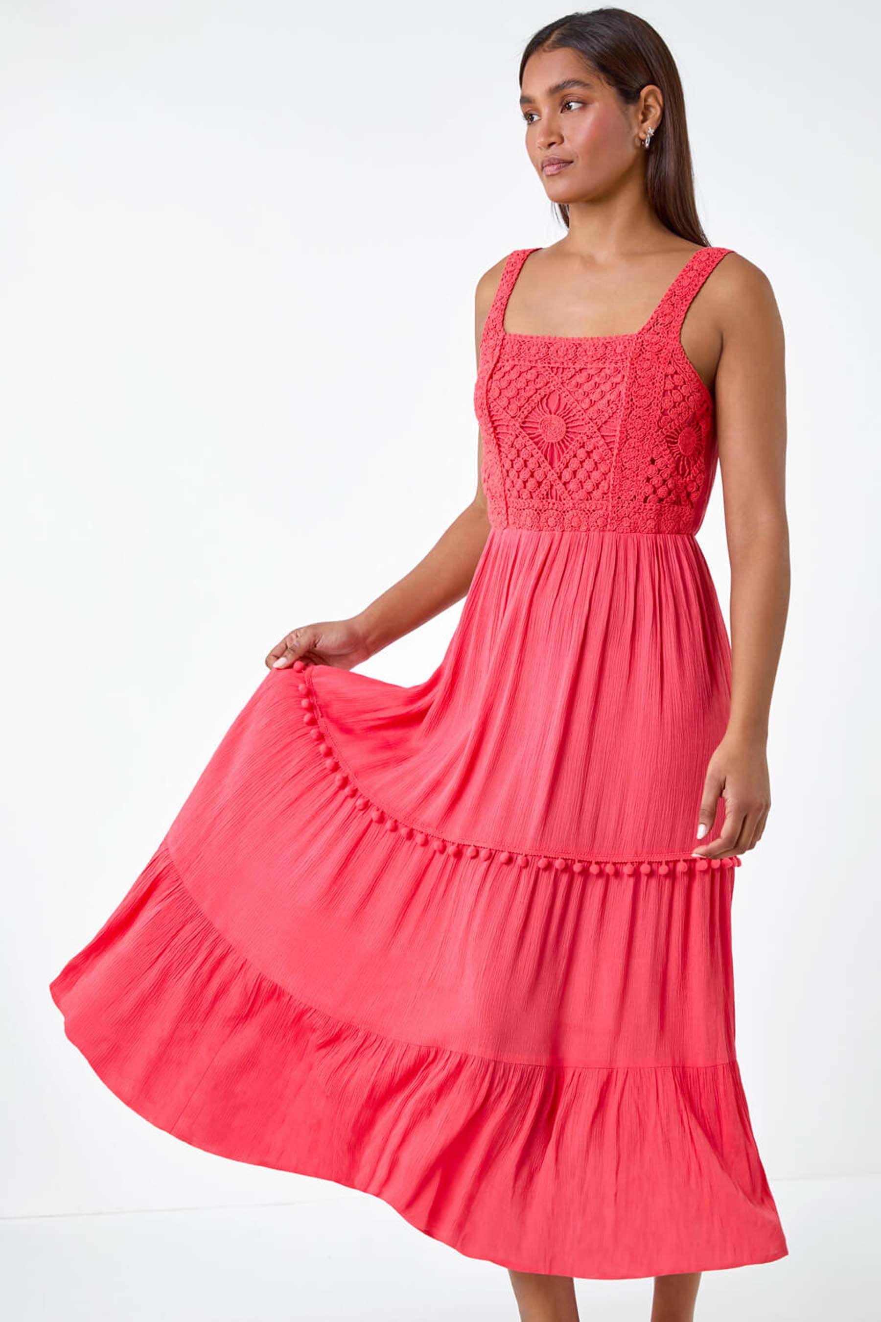 Buy Roman Red Crochet Detail Cotton Blend Maxi Dress from the Next UK ...