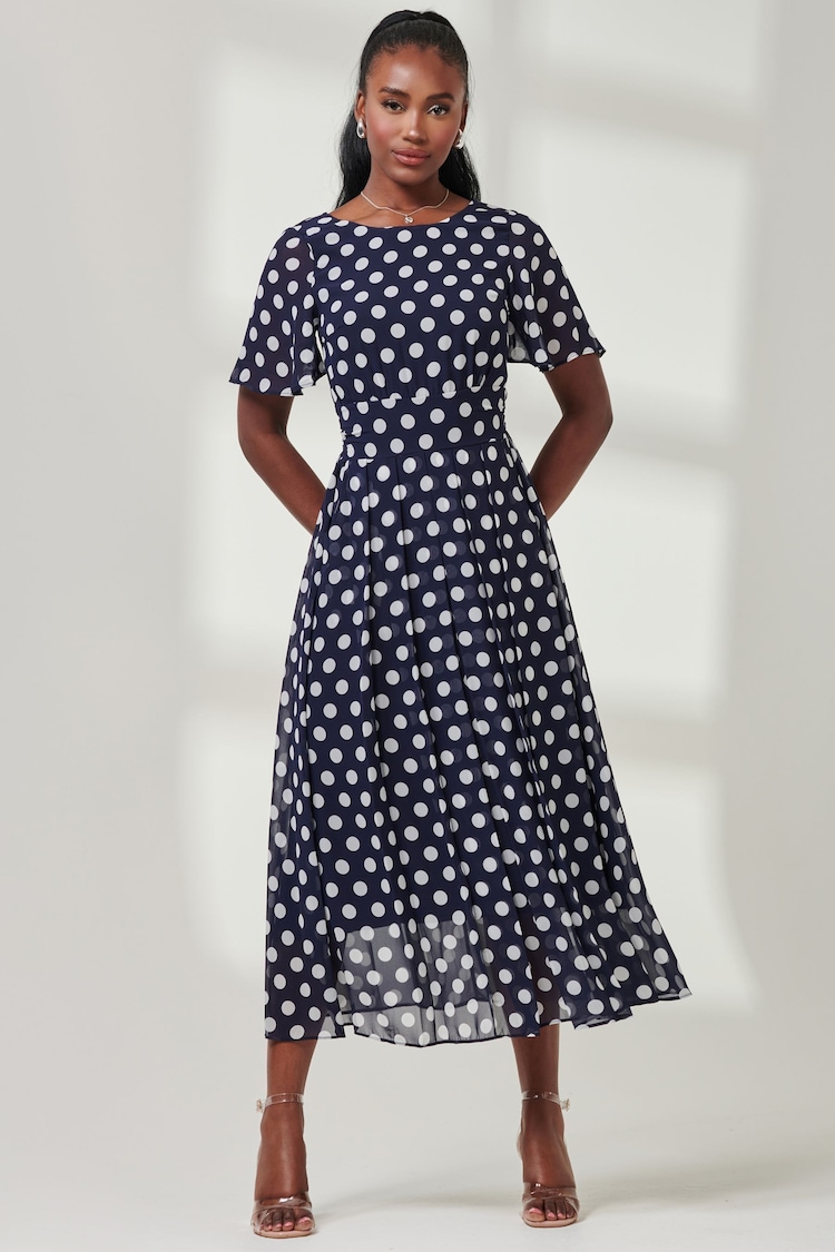 Buy Jolie Moi Blue Spotted Chiffon Fit & Flare Midi Dress from the Next ...
