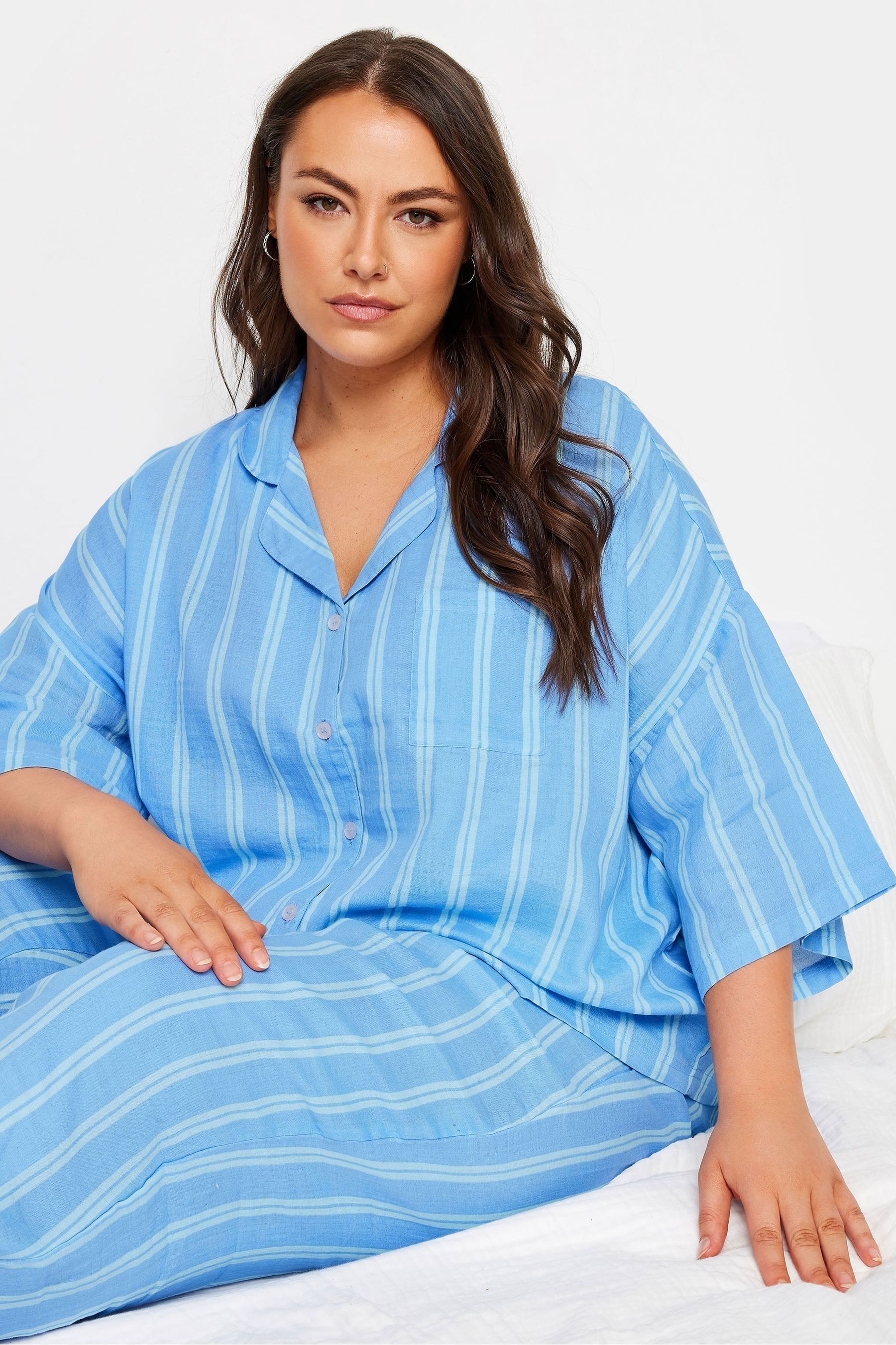 Buy Yours Curve Blue Double Cloth 100% Cotton Pyjamas Set from the Next ...