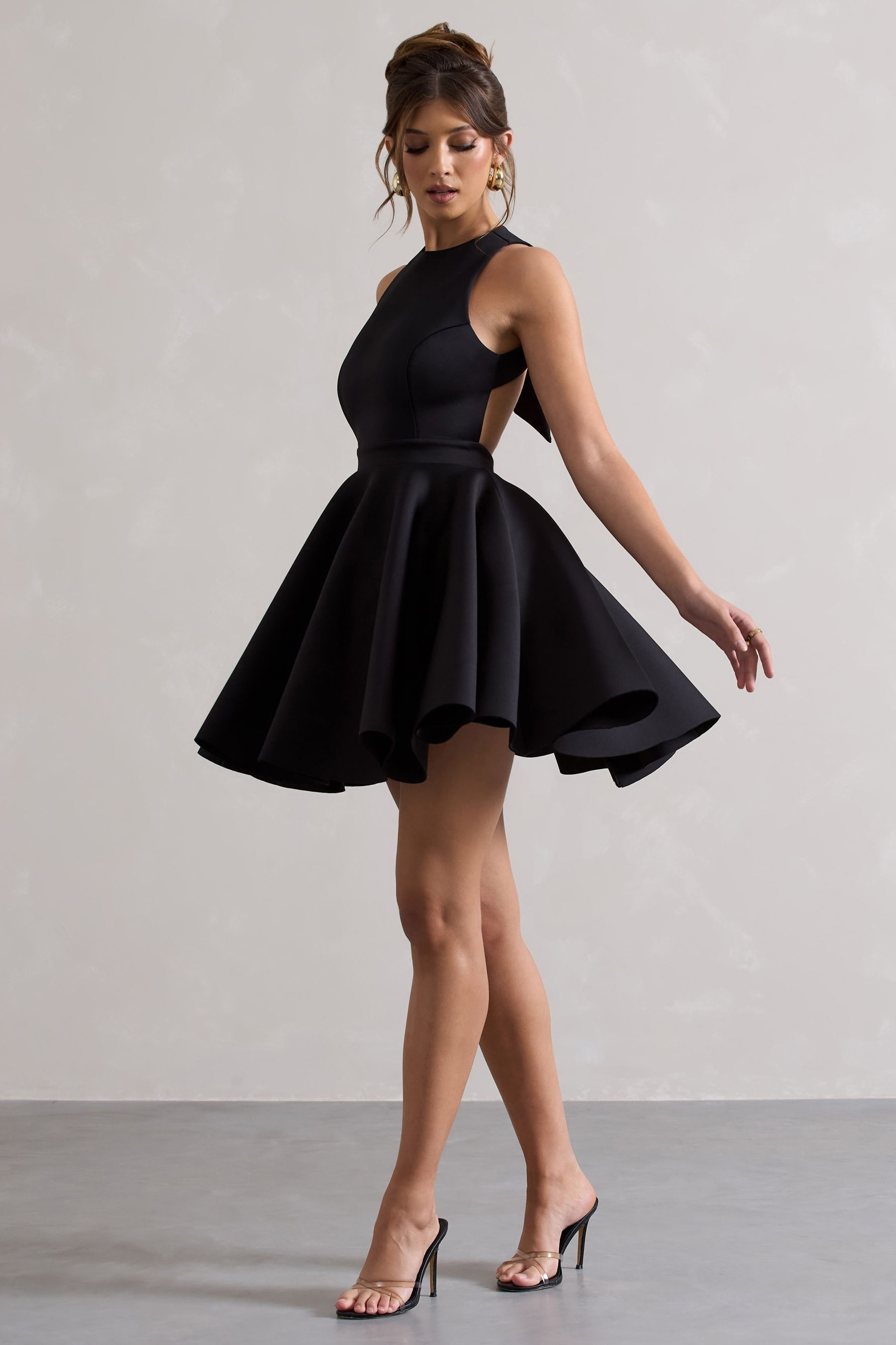 Buy Club L London Black Waverly Racer-Neck Sleeveless Skater Mini Dress ...