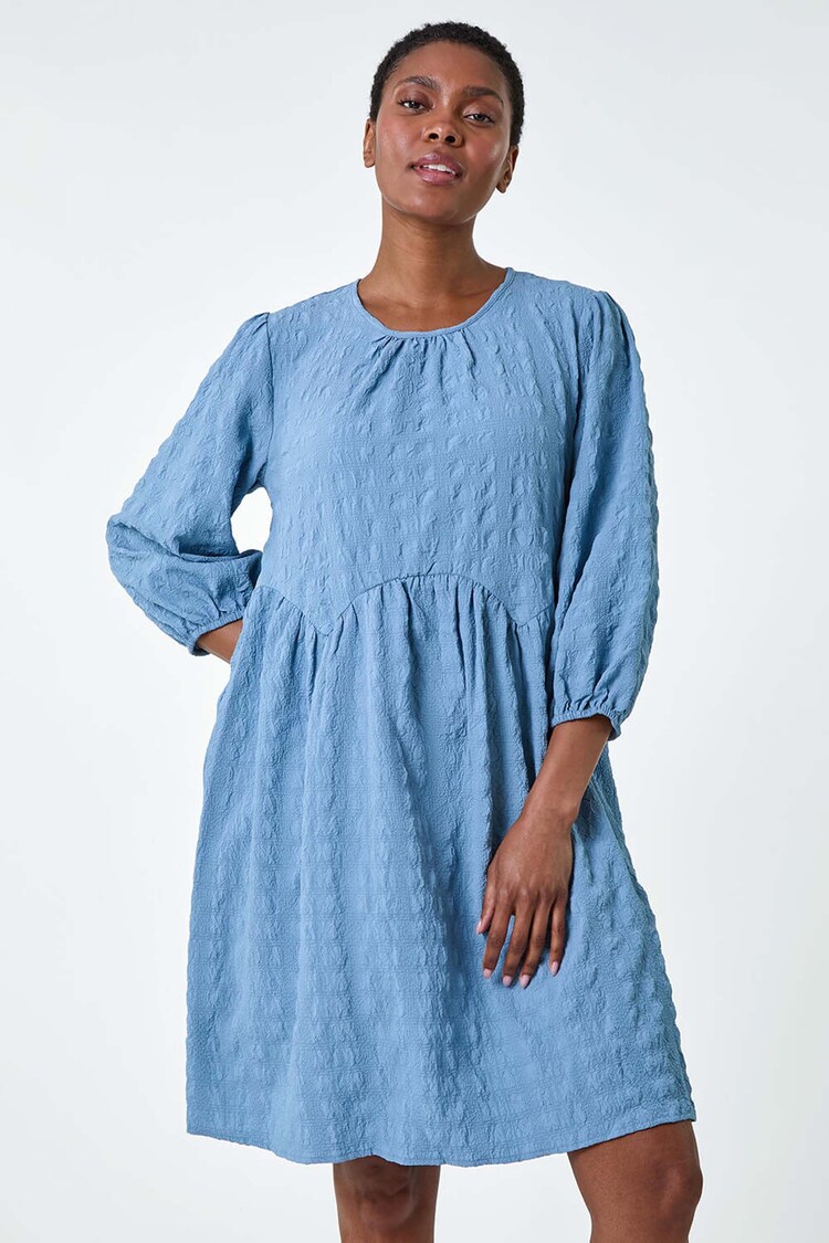 Buy Roman Blue Plain Textured A-Line Dress from the Next UK online shop