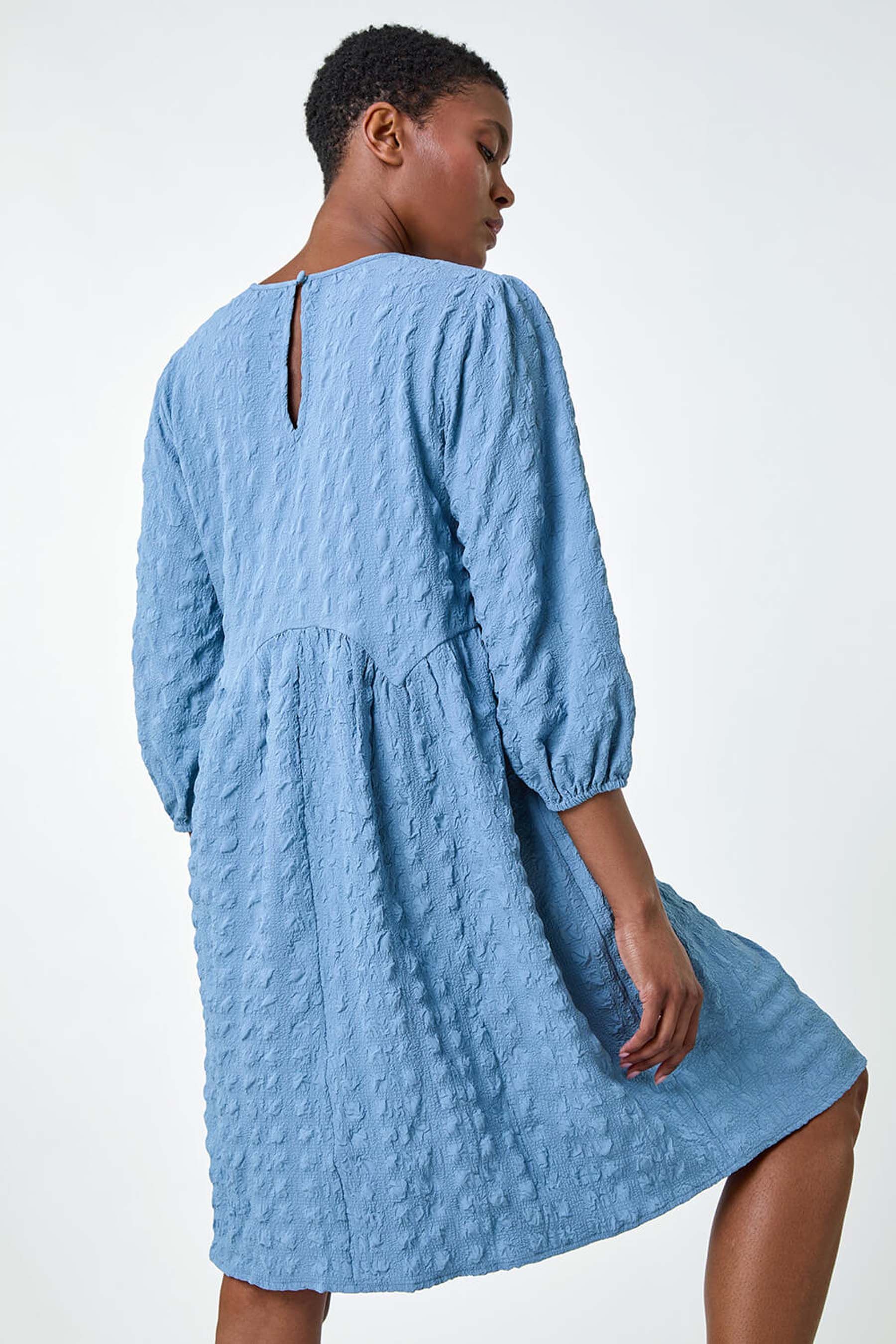 Buy Roman Blue Plain Textured A-Line Dress from the Next UK online shop