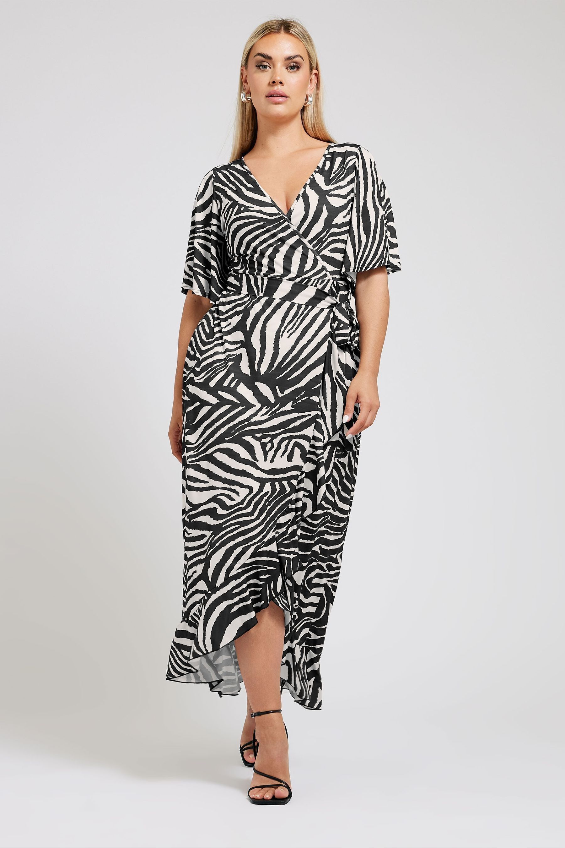 Buy Yours Curve White Animal Print Ruffle Hem Wrap Dress from the Next ...
