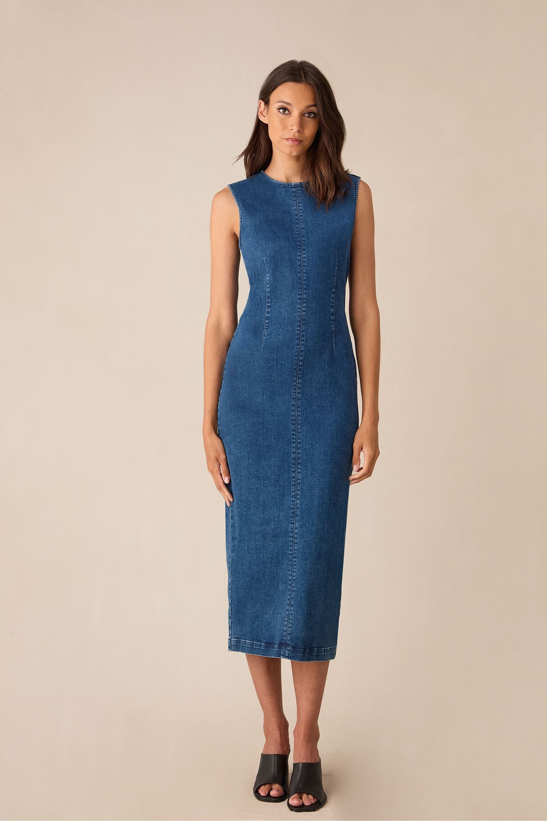 Buy Ro&Zo Blue Denim Column Midi Dress from the Next UK online shop