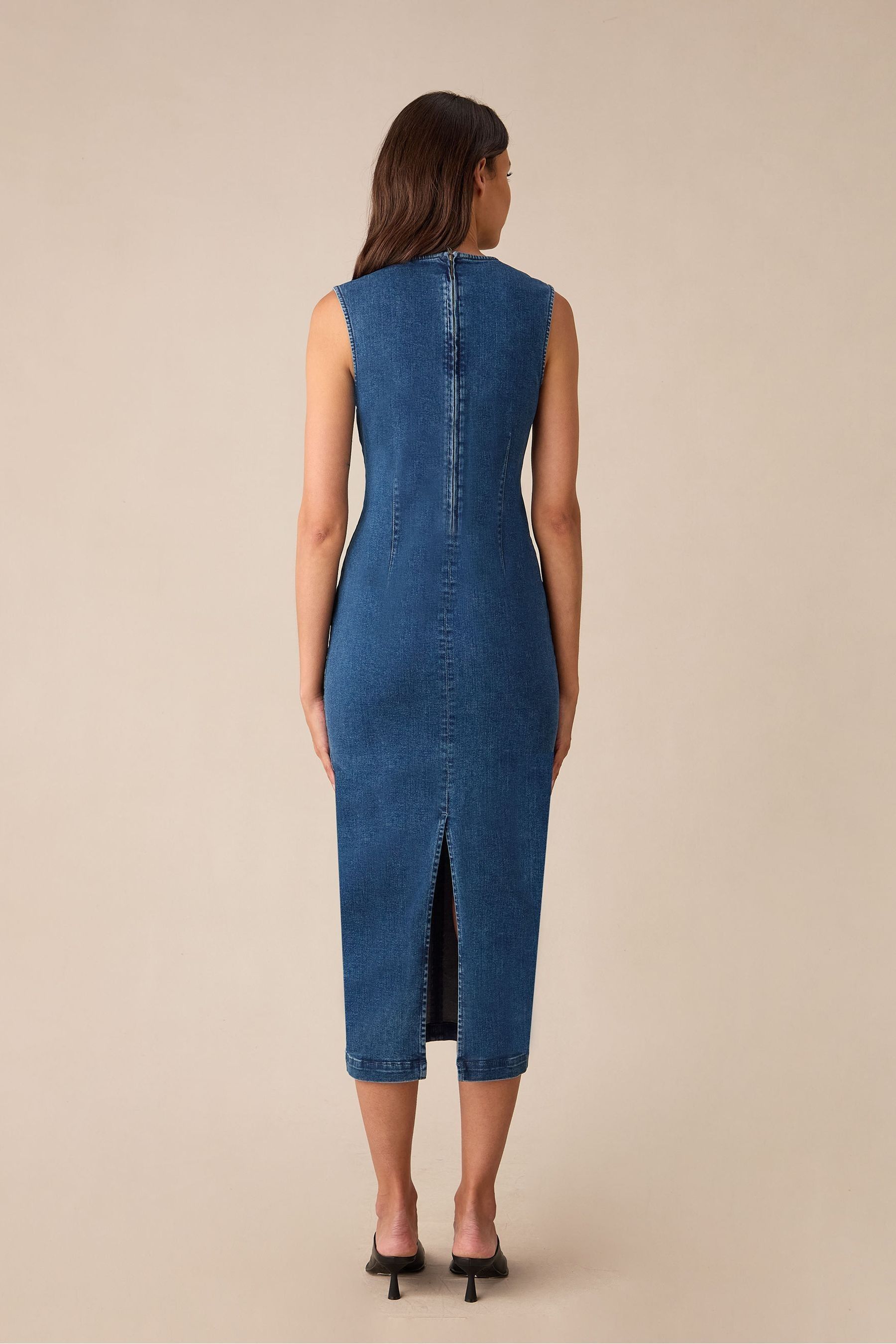 Buy Ro&Zo Blue Denim Column Midi Dress from the Next UK online shop