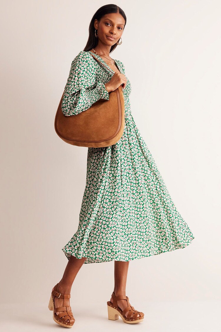 Buy Boden Green Gemma Smocked Midi Dress from the Next UK online shop