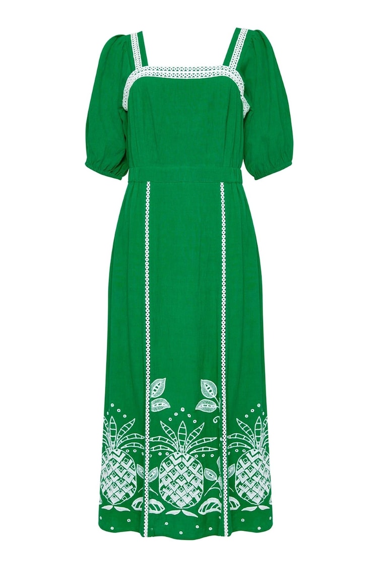 Buy Another Sunday Green Puff Sleeve 100% Cotton Midi Dress With ...