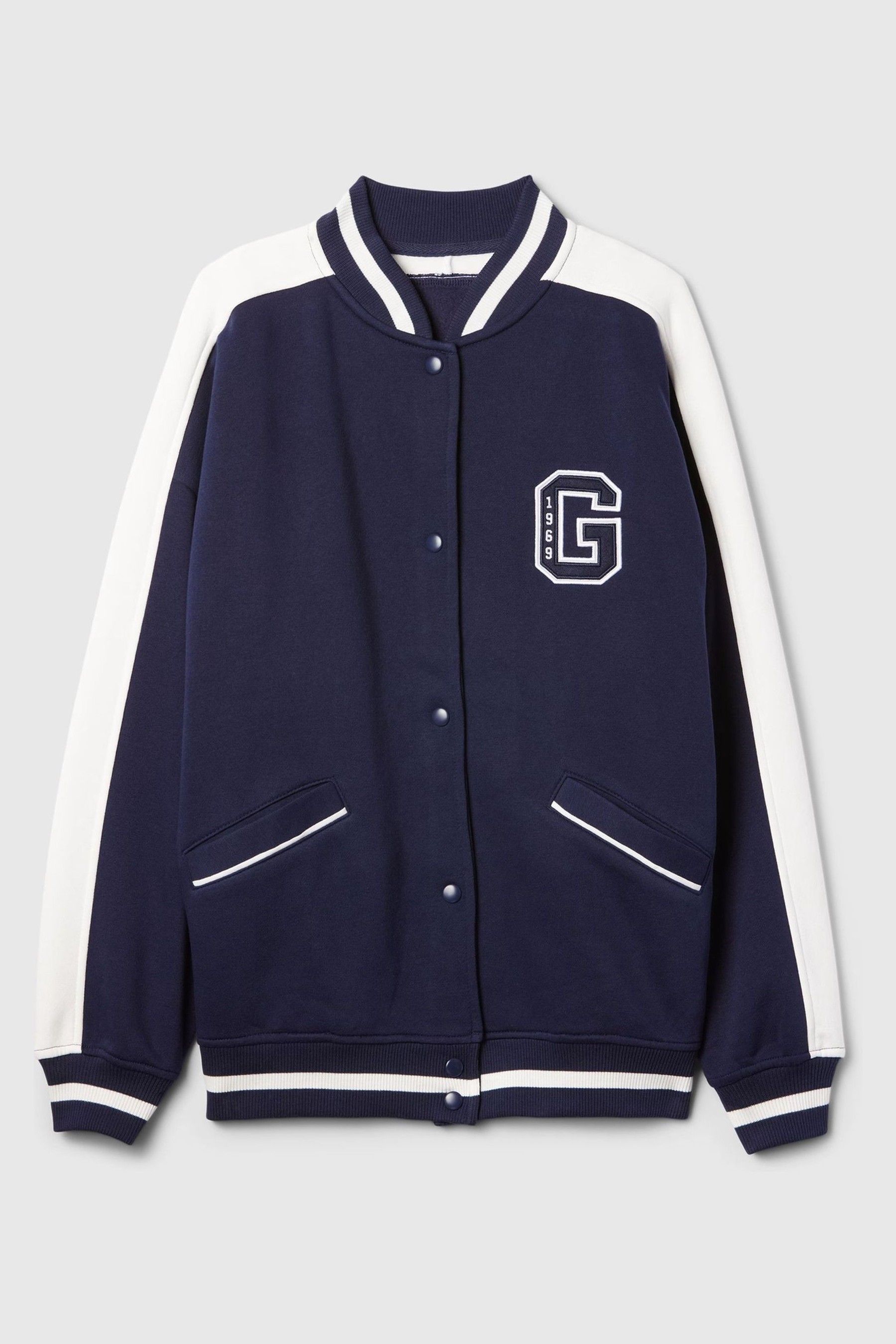 Buy Gap Blue Vintage Soft Touch Logo Varsity Bomber Jacket from the ...