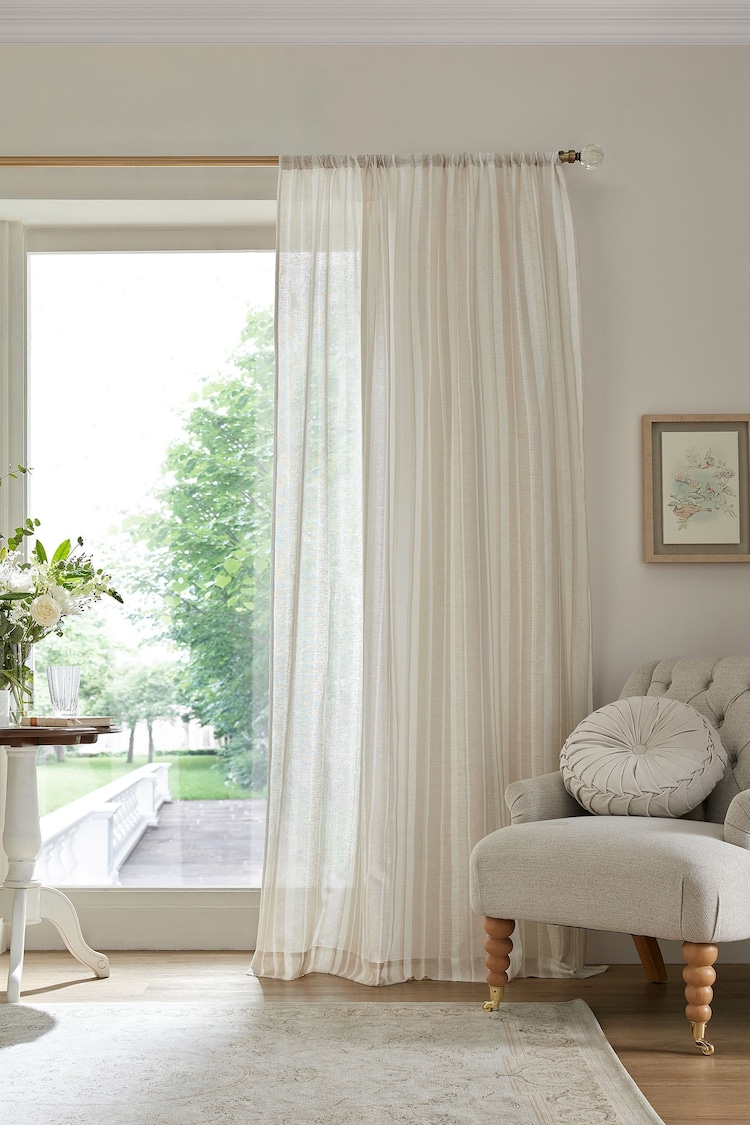 Buy Laura Ashley Natural Awning Stripe Voile Slot Top Sheer Panel ...