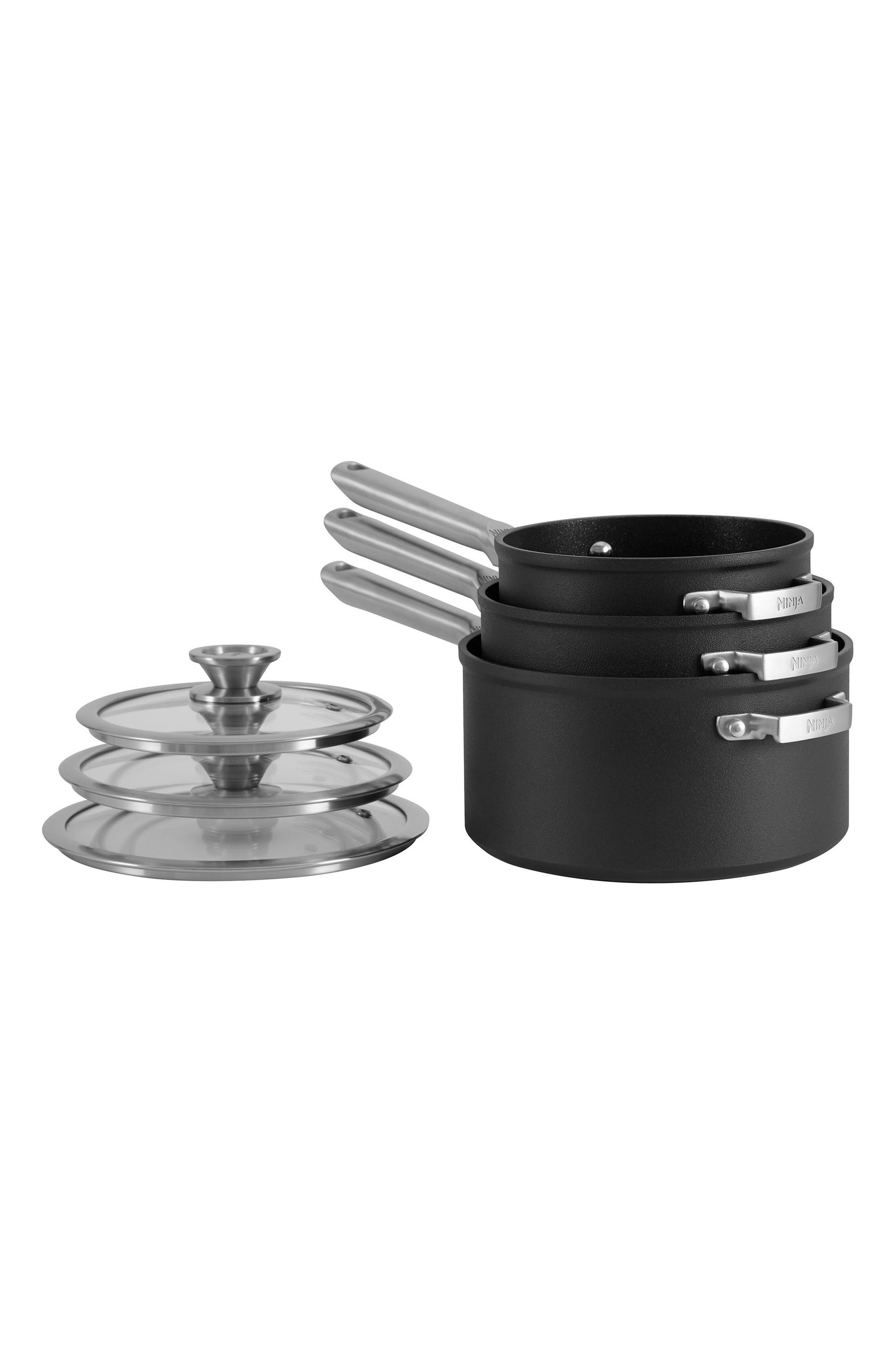 Buy Ninja Grey ZEROSTICK Stackable 3-Piece Saucepan Set from the Next ...
