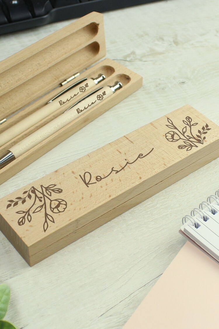 Buy Personalised Floral Wooden Pen & Pencil Box Set by PMC from the ...