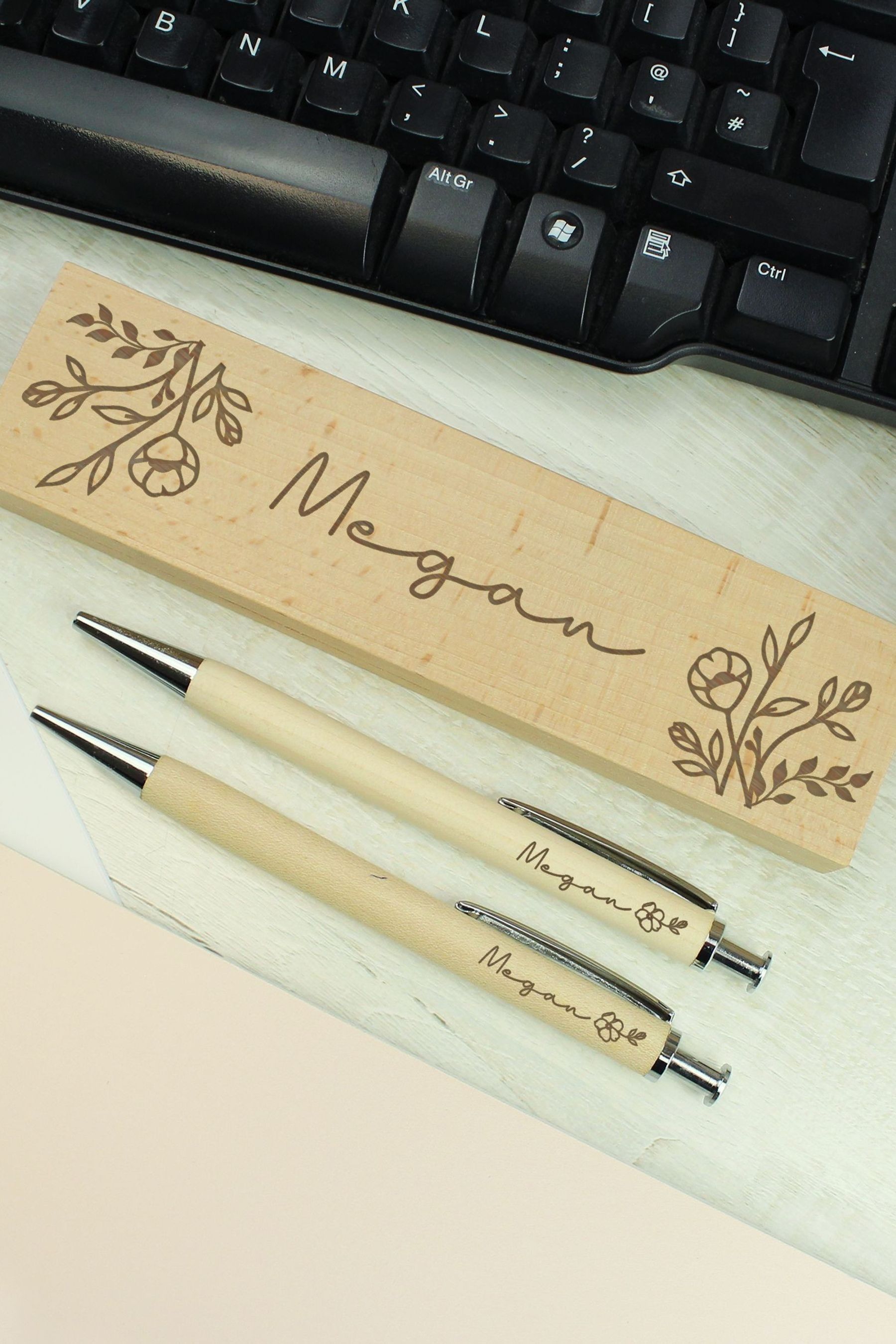 Buy Personalised Floral Wooden Pen & Pencil Box Set by PMC from the ...