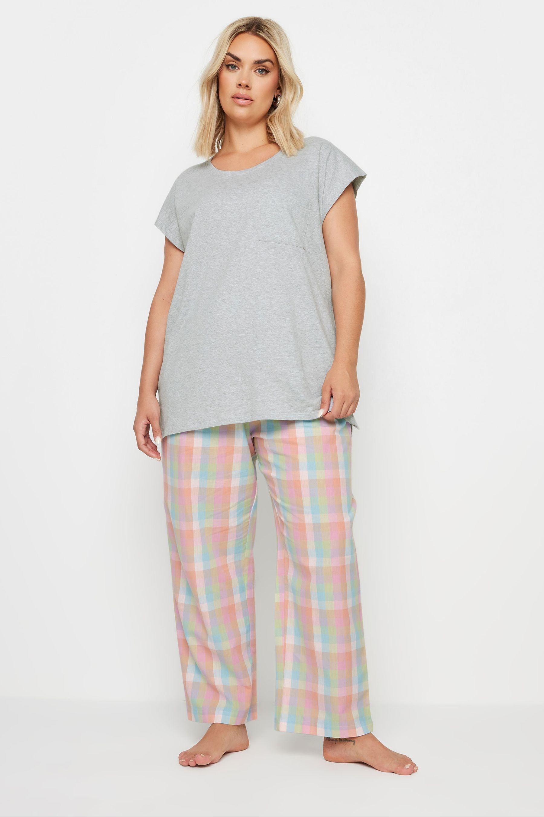 Buy Yours Curve Grey Boyfriend Checked 100% Cotton Pyjamas Set from the ...