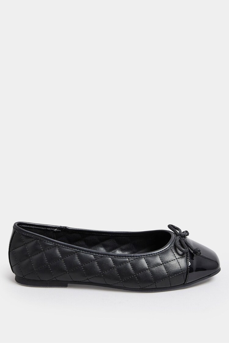 Buy Yours Curve Black Extra Wide Fit Quilted Toe Cap Ballet Pumps from ...