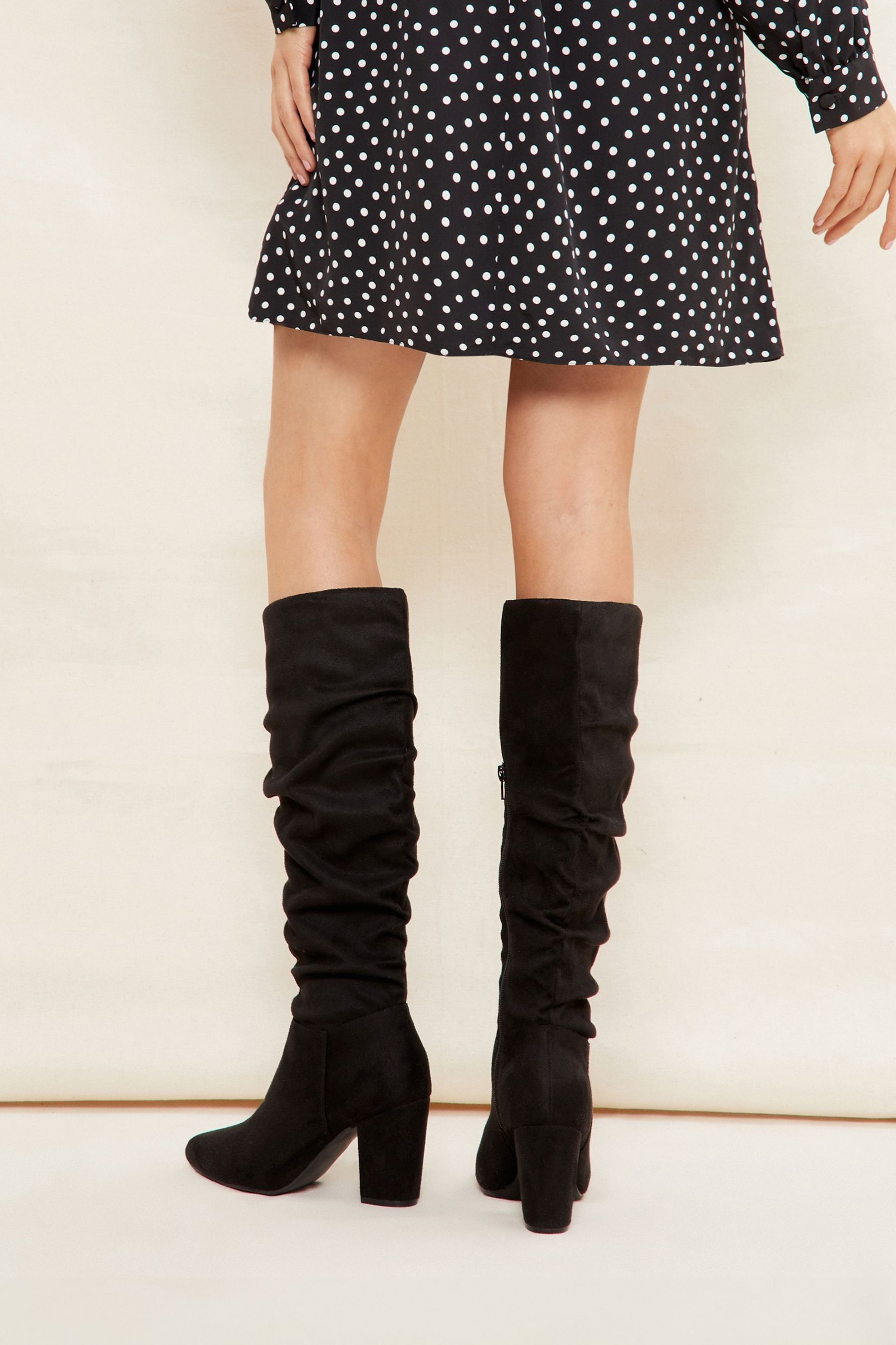 Buy Friends Like These Black Standard Fit Block Mid Heeled Ruched Long ...