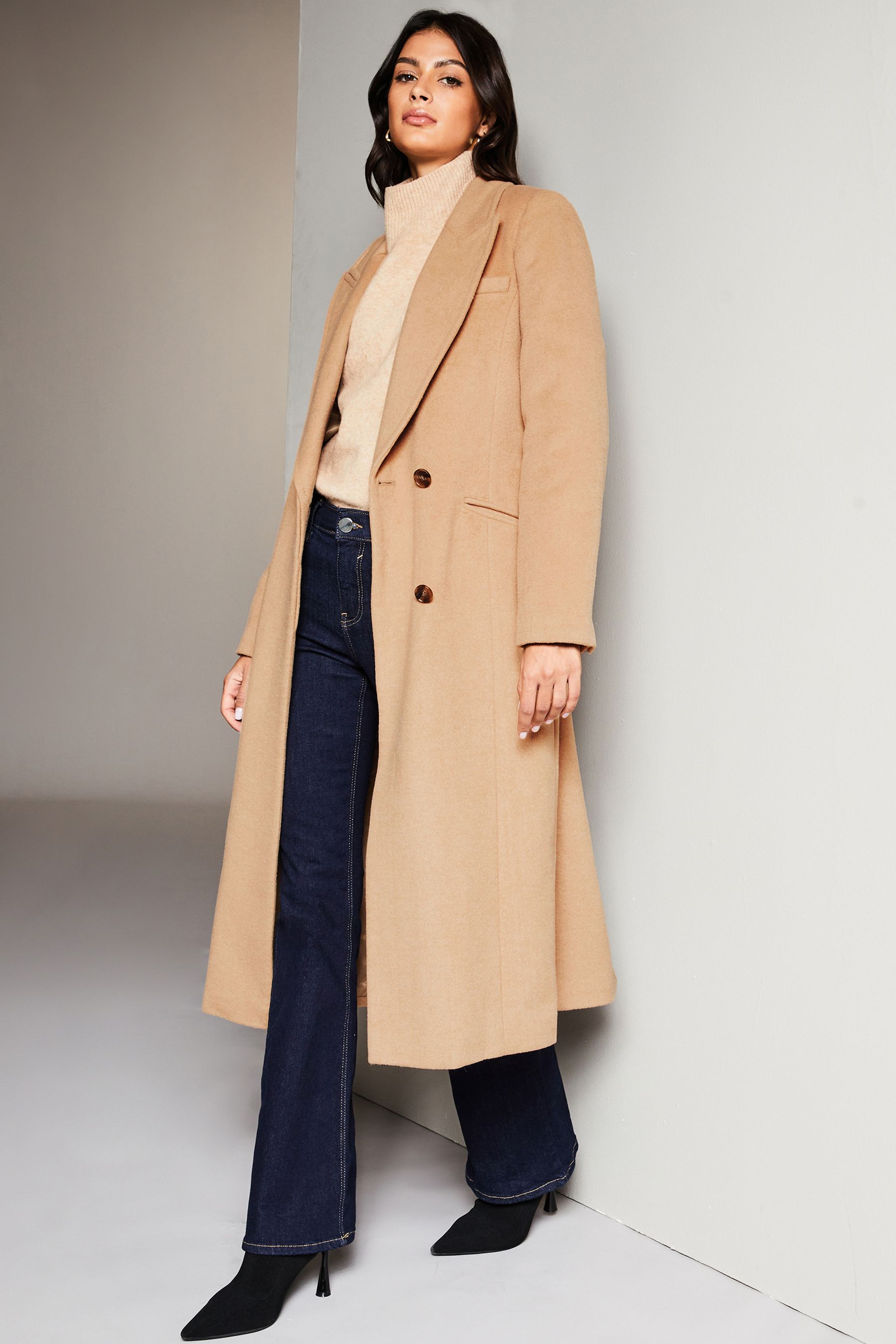 Buy Lipsy Camel Premium Wool Blend Self Tie Wrap Trench Coat from the ...