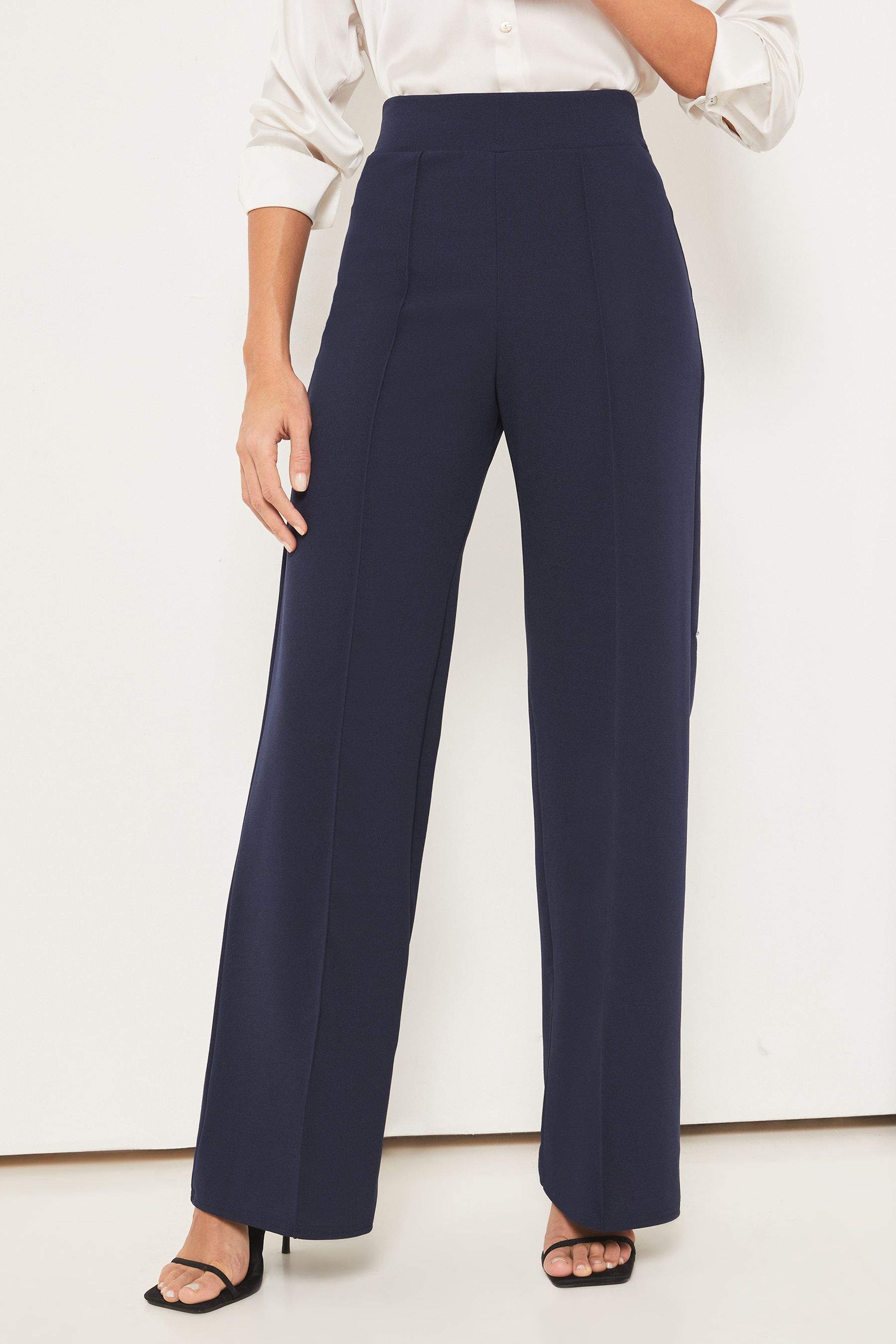 Buy Lipsy Navy Blue Twill High Waist Wide Leg Tailored Trousers from ...