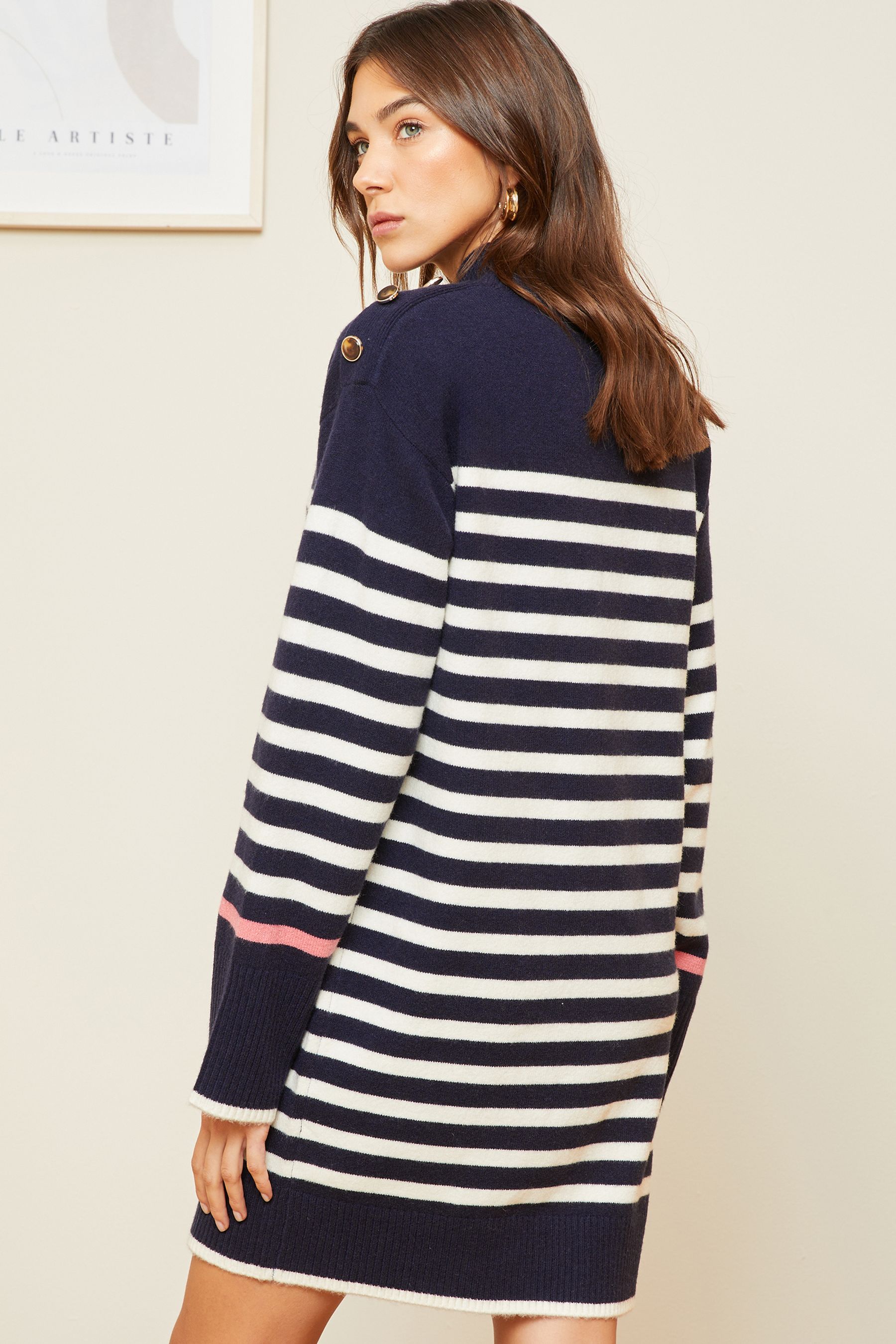 Buy Love & Roses Navy Blue Cosy Funnel Neck Button Shoulder Knitted ...