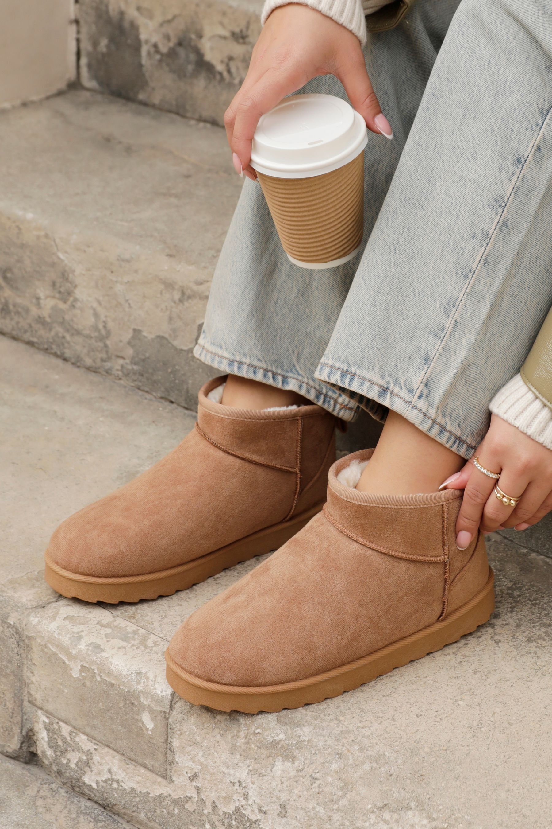 Buy Linzi Brown Mini Addy Faux Suede Faux Fur Lined Ankle Boots from ...