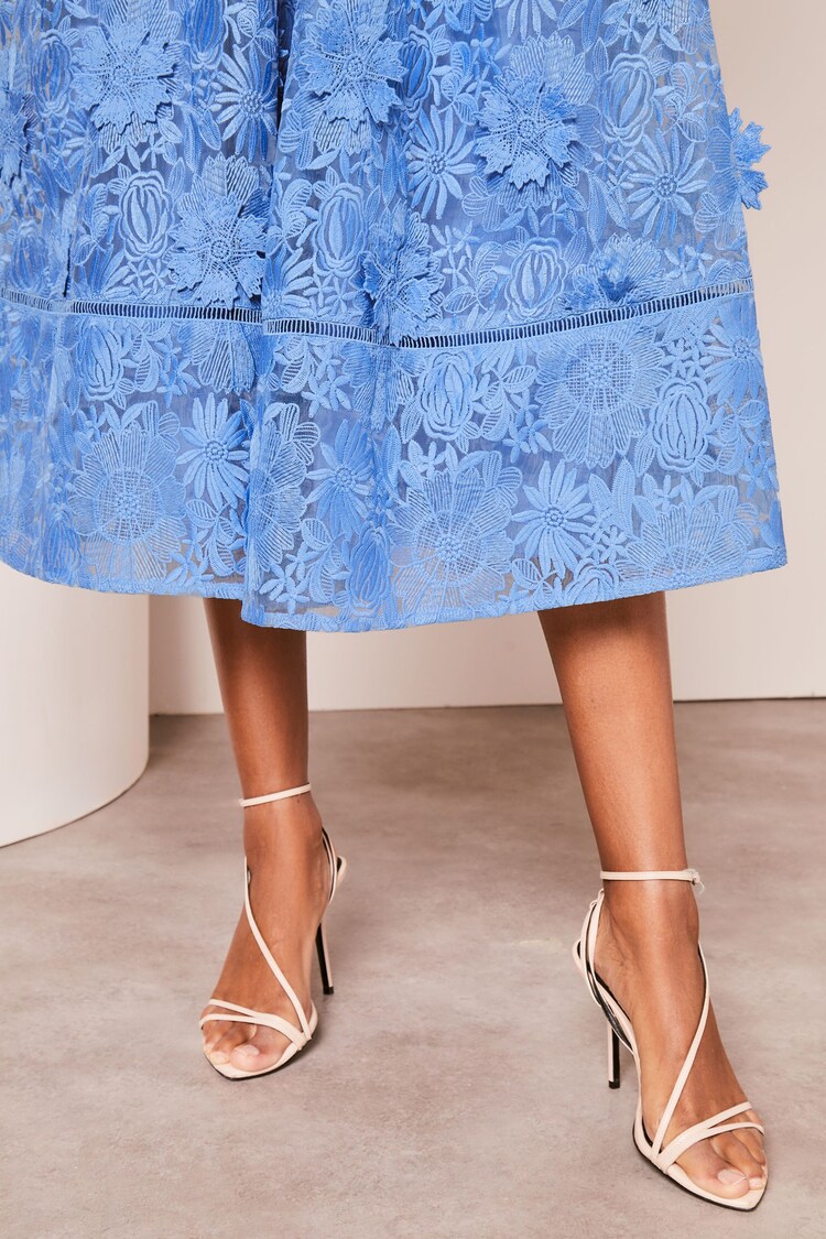 Buy Lipsy Blue Premium 3D Lace Embroidery Floral Midi Prom Dress from ...