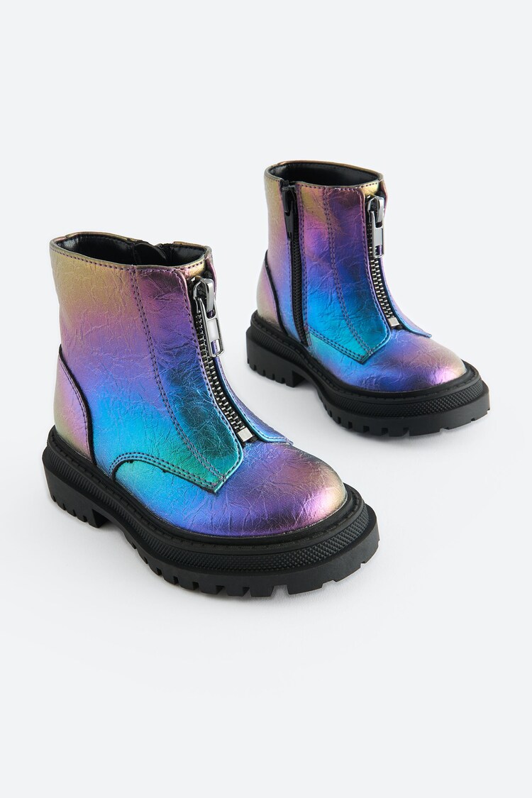 Buy Multi Metallic Standard Fit (F) Zip Front Chunky Boots from the ...