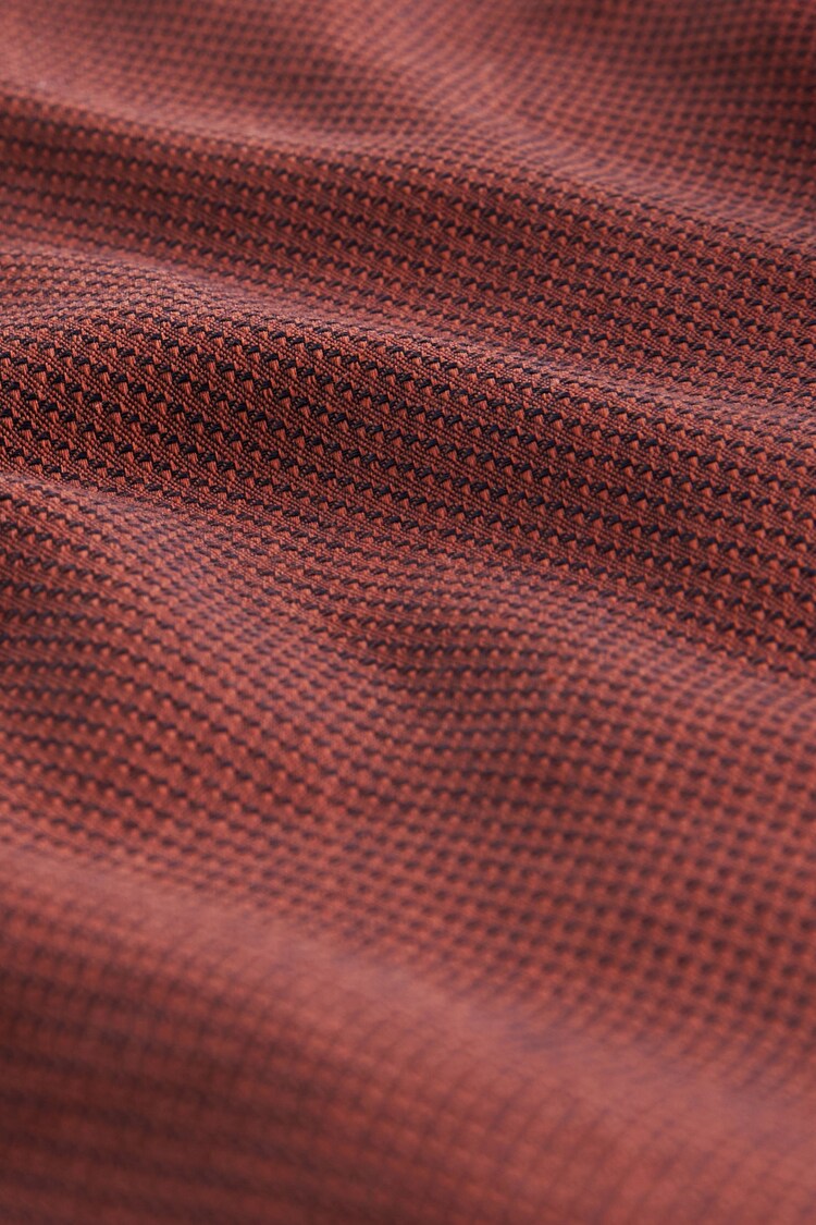 Buy Rust Brown Regular Fit Trimmed 100% Cotton Texture Long Sleeve ...