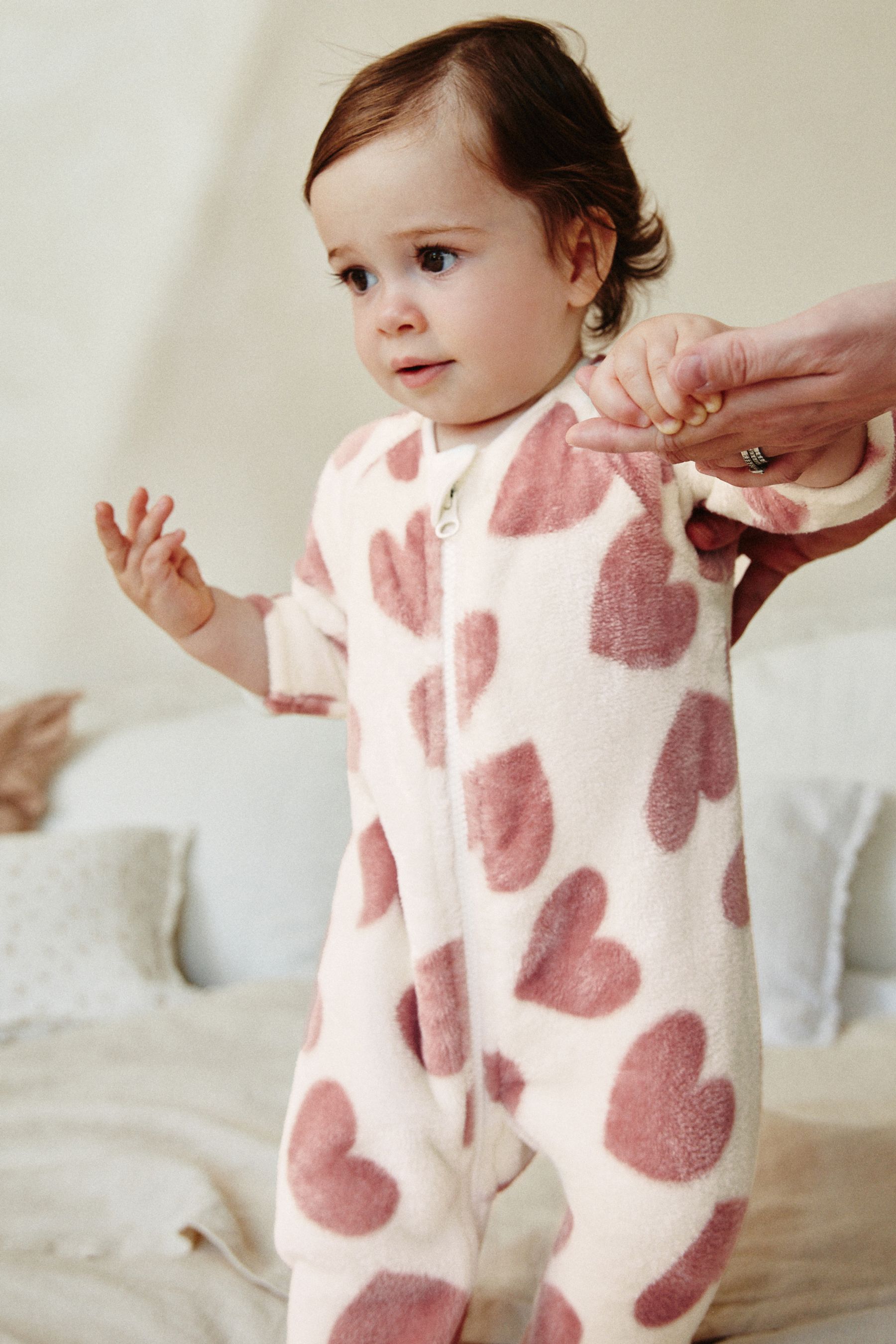 Buy Pink heart Baby Zip Fleece Sleepsuit from the Next UK online shop