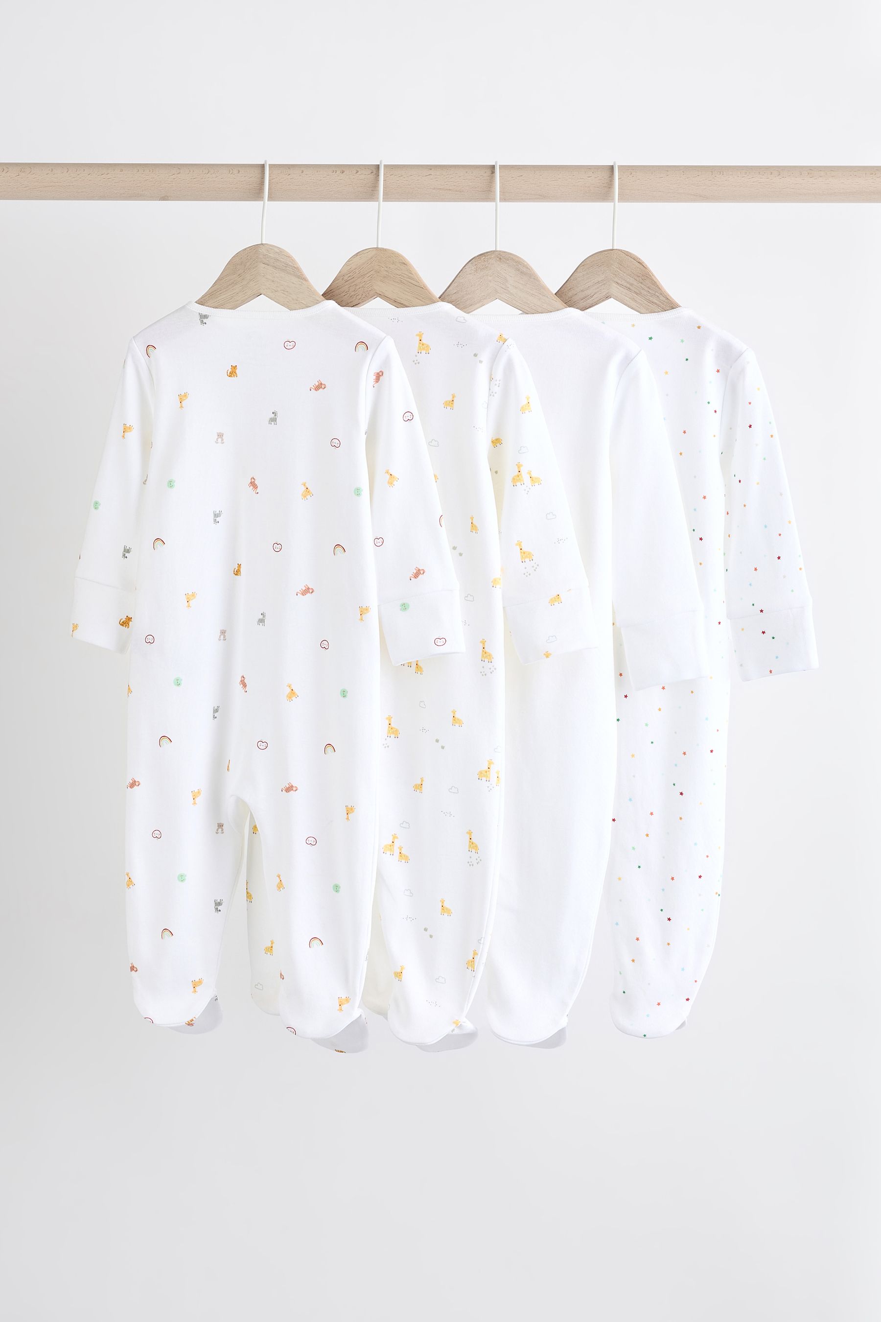 Buy White Bright Character 4 Pack Baby 100% Cotton Sleepsuits (0-2yrs ...