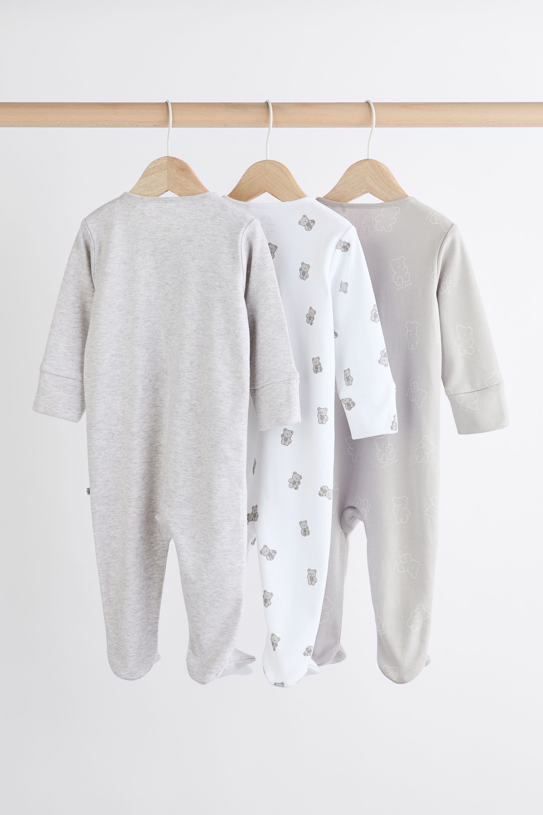 Buy Grey Baby Two Way Zip 100% Cotton Sleepsuits 3 Pack (0-2yrs) from ...