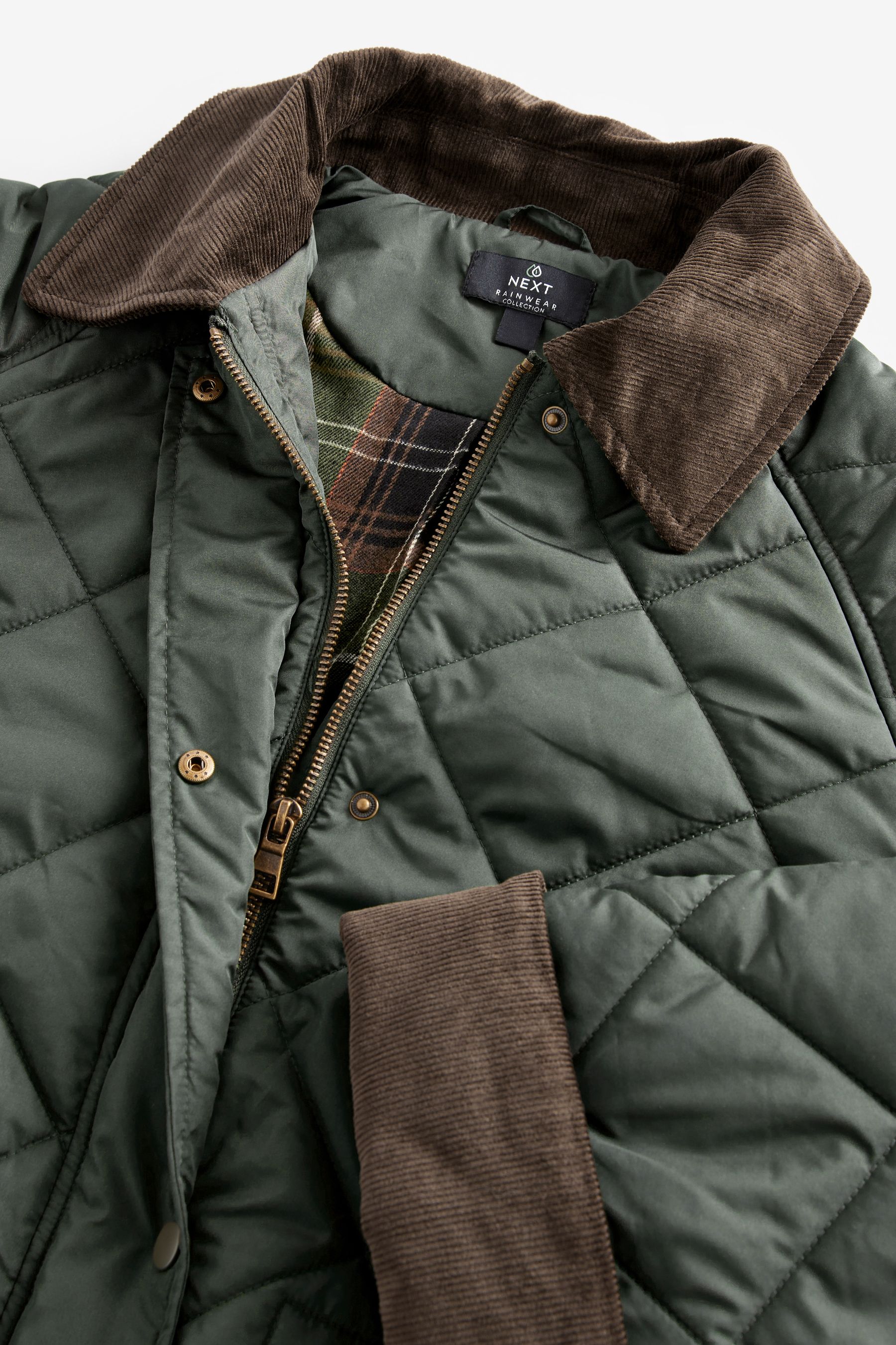 Buy Khaki Green Quilted Cord Collar Shower Resistant Jacket from the ...