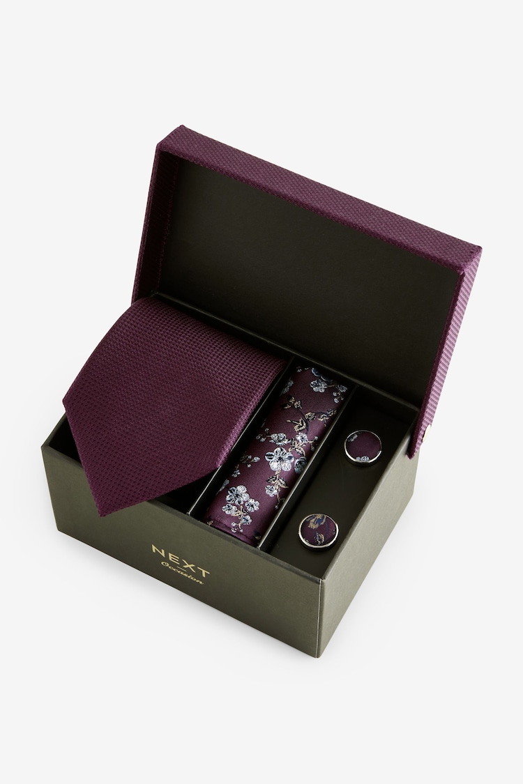 Buy Burgundy Red Silk Tie, Pocket Square and Cufflinks Gift Box Set ...