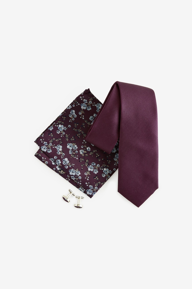 Buy Burgundy Red Silk Tie, Pocket Square and Cufflinks Gift Box Set ...
