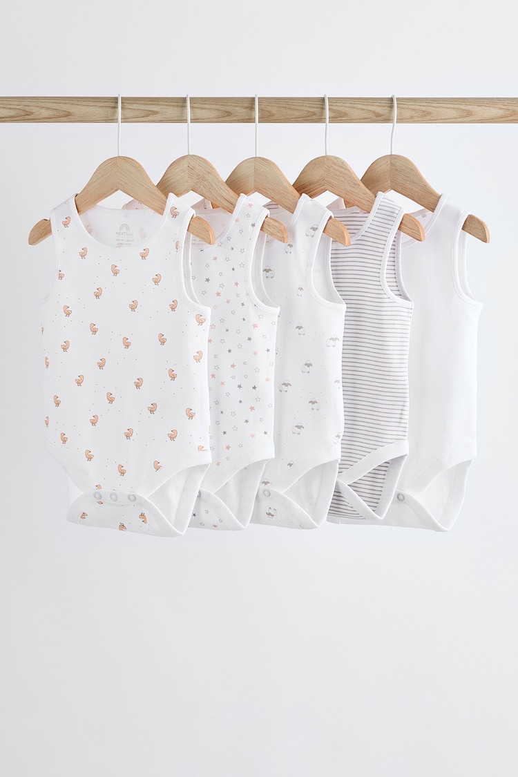 Buy White Delicate Animal Baby Vest 100% Cotton Bodysuits 5 Pack from ...