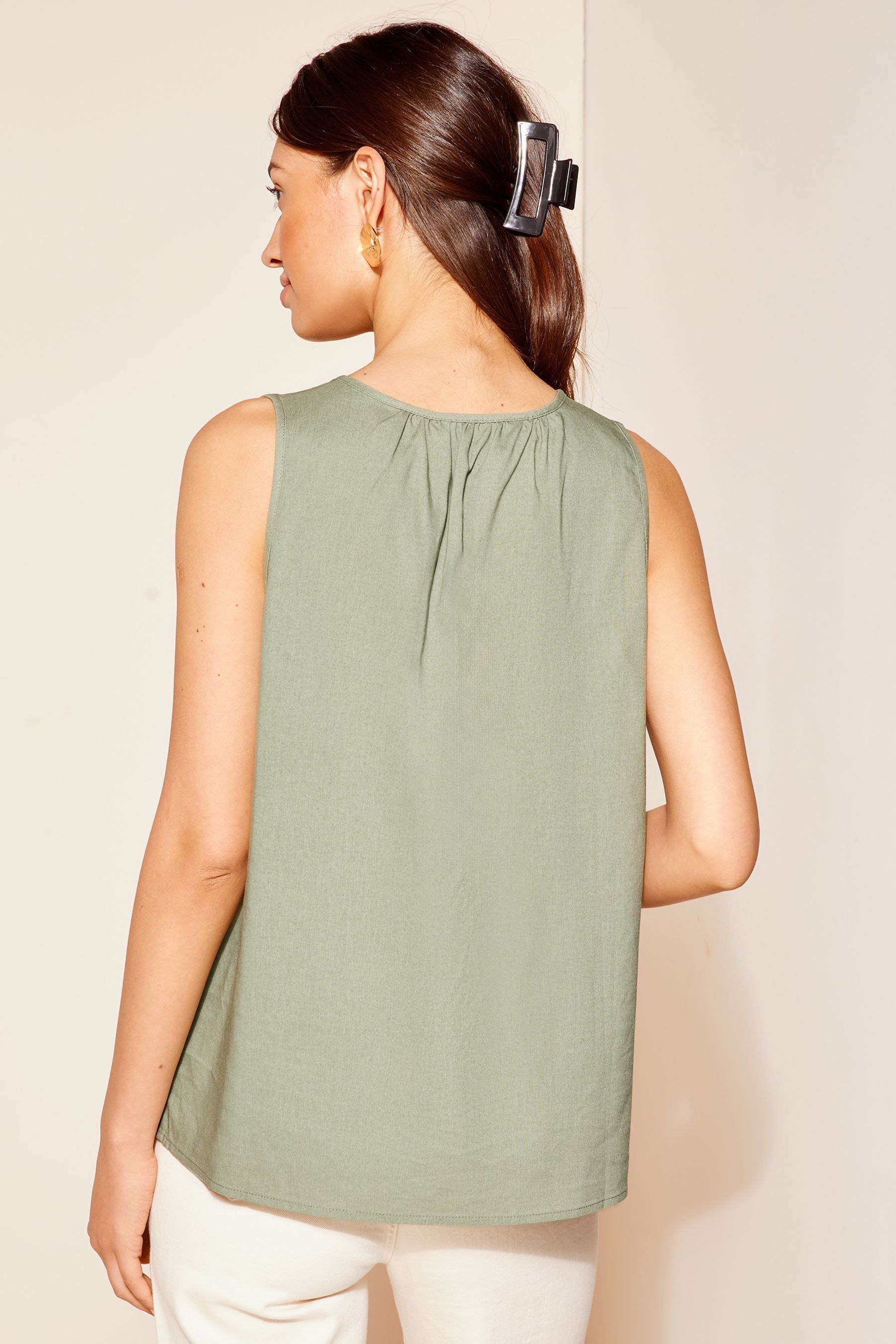 Buy Friends Like These Khaki Green Swing Shell Vest Top with Linen from ...