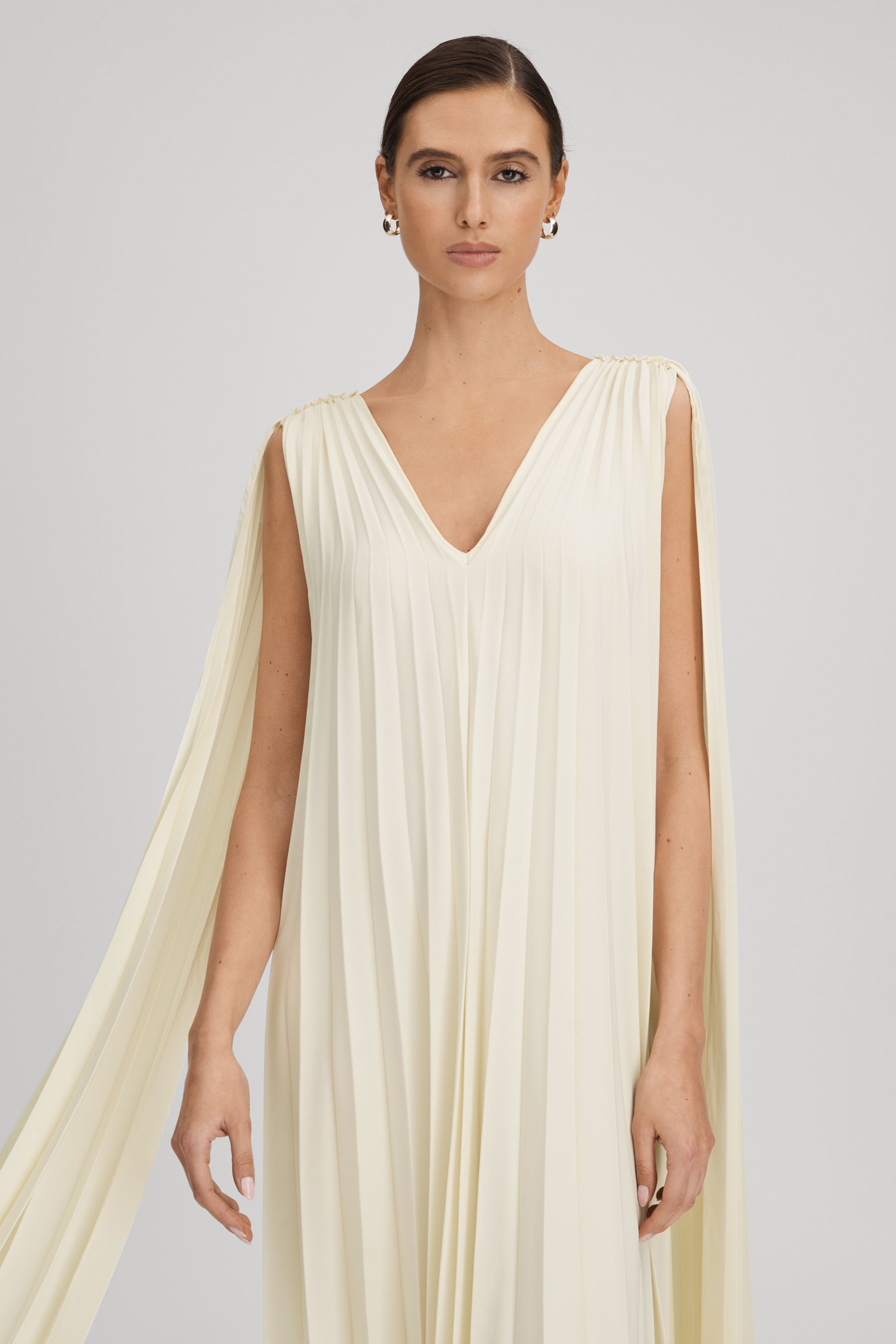 Buy Reiss Lemon Loreli Pleated Cape Sleeve Midi Dress from the Next UK ...