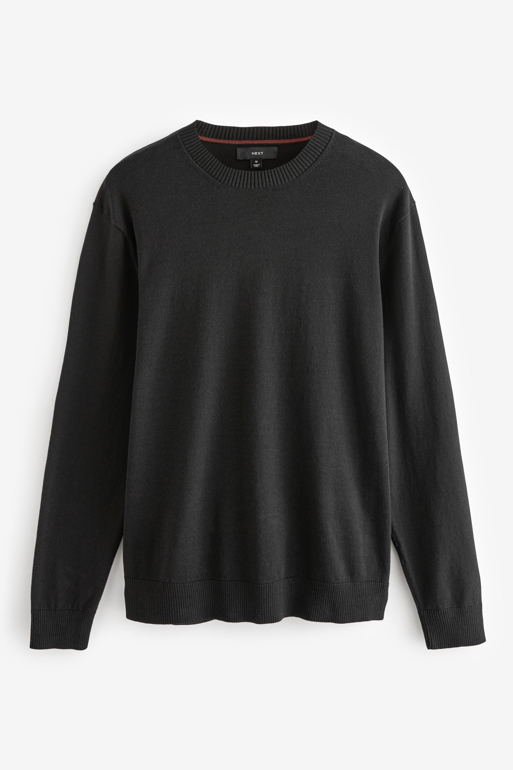 Buy Black Crew Neck Regular Fit Cotton Rich Crew Jumper from the Next ...