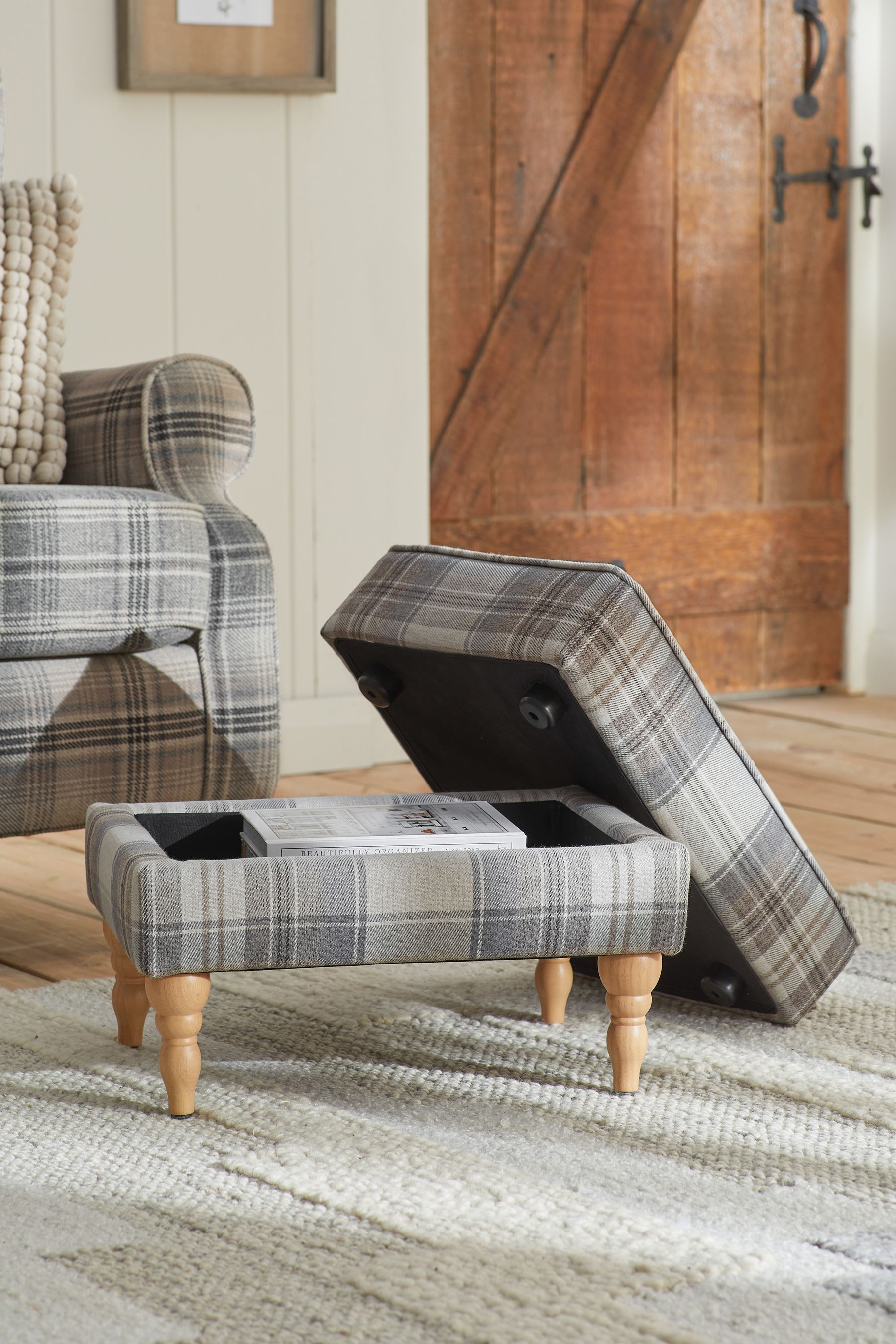 Buy Brushed Check Perth Grey Sherlock Storage Footstool from the Next ...