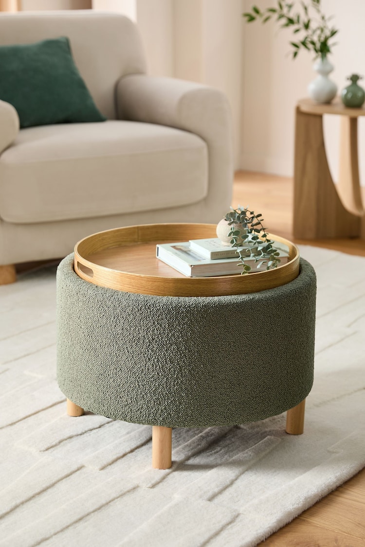 Buy Casual Boucle Sage Green Ashton Storage Stool from the Next UK ...