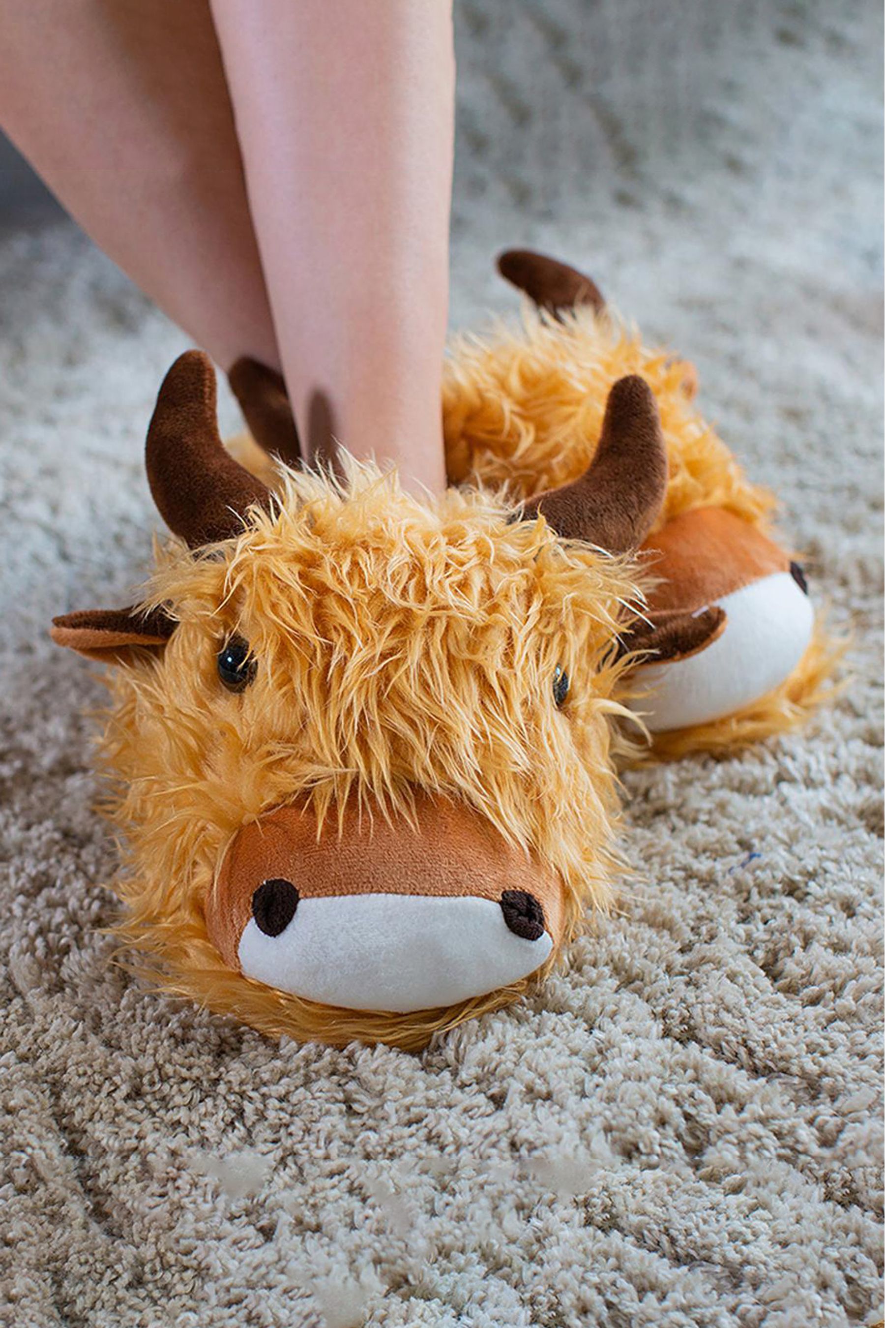 Buy MenKind Brown Fuzzy Friends Highland Cow Slippers from the Next UK ...