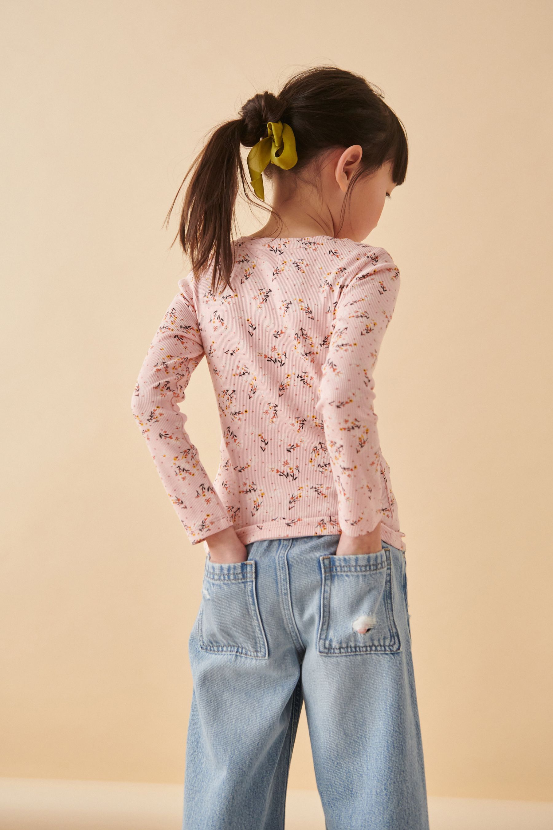 Buy Pink Floral Rib Long Sleeve Tops 4 Pack (3-16yrs) from the Next UK ...