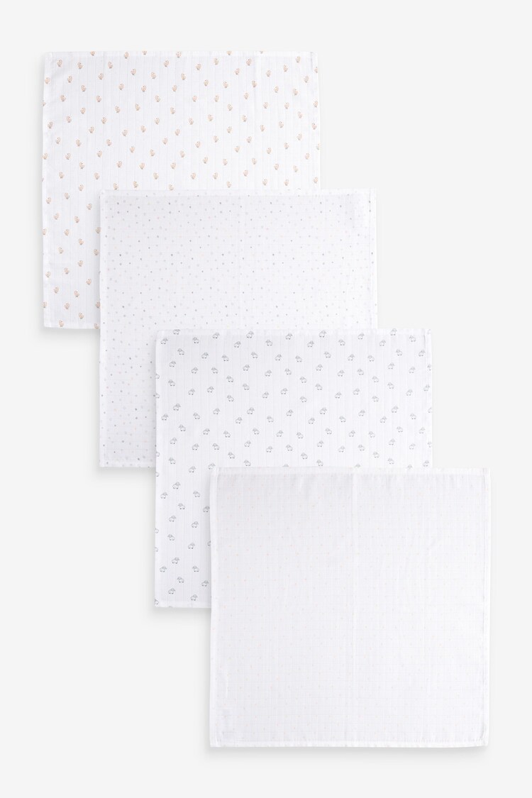 Buy White Delicate Animal Baby Muslin 100% Cotton Cloths 4 Pack from ...