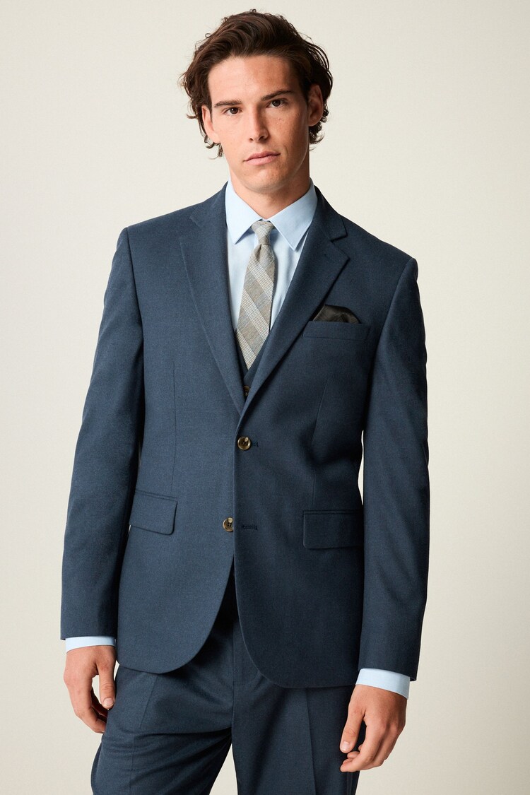 Buy Blue Slim Fit Textured Flannel Suit Jacket from the Next UK online shop