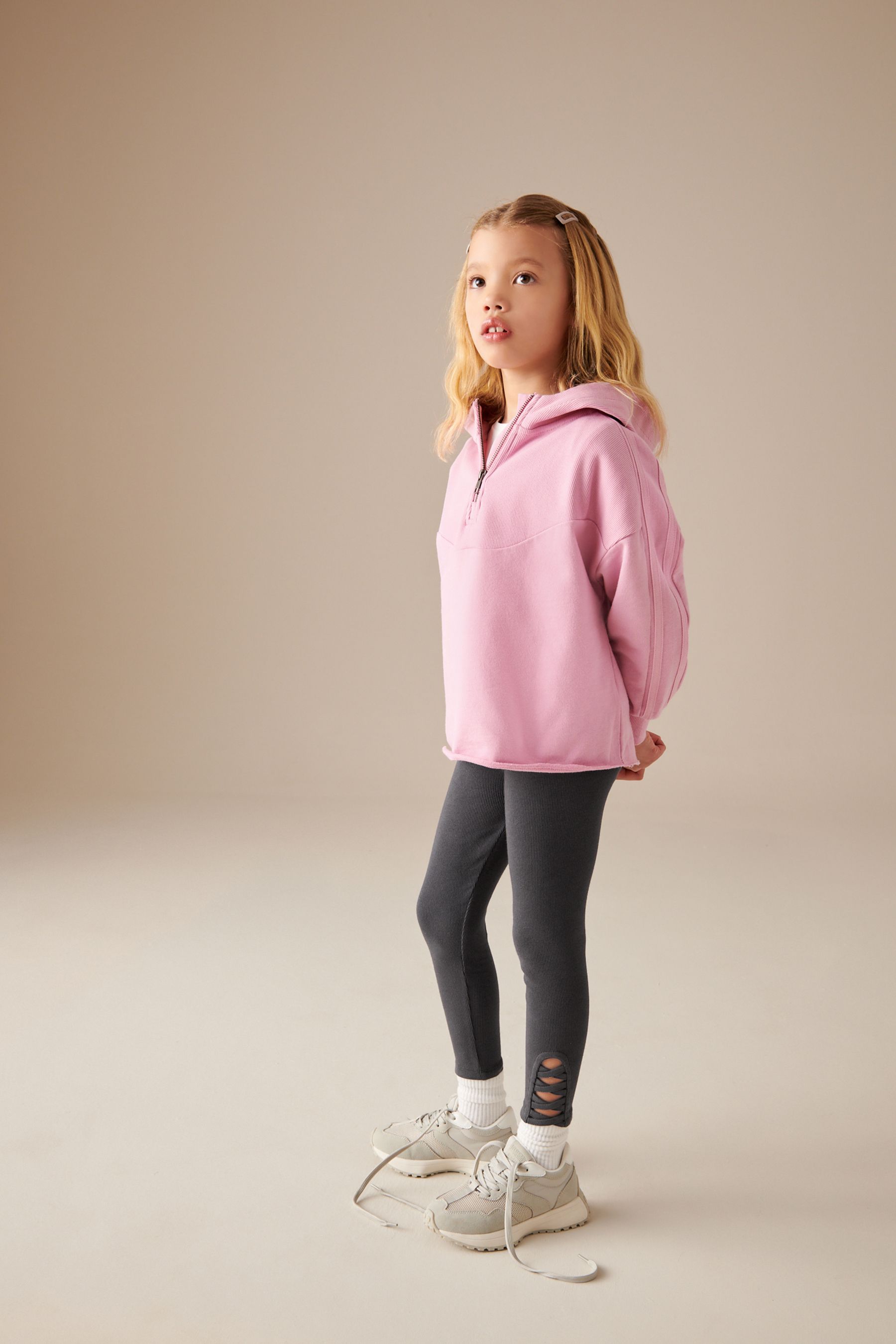 Buy Pink Half Zip 100% Cotton Hoodie And Leggings Set (3-16yrs) from ...