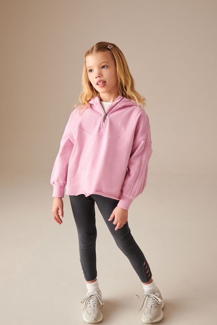 Buy Pink Half Zip 100% Cotton Hoodie And Leggings Set (3-16yrs) from ...
