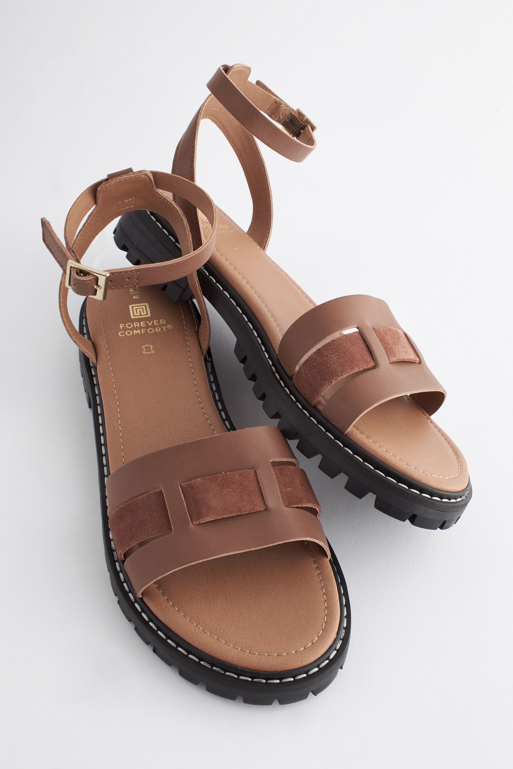 Buy Tan Brown Standard/Wide Fit Forever Comfort® Leather Cleated ...