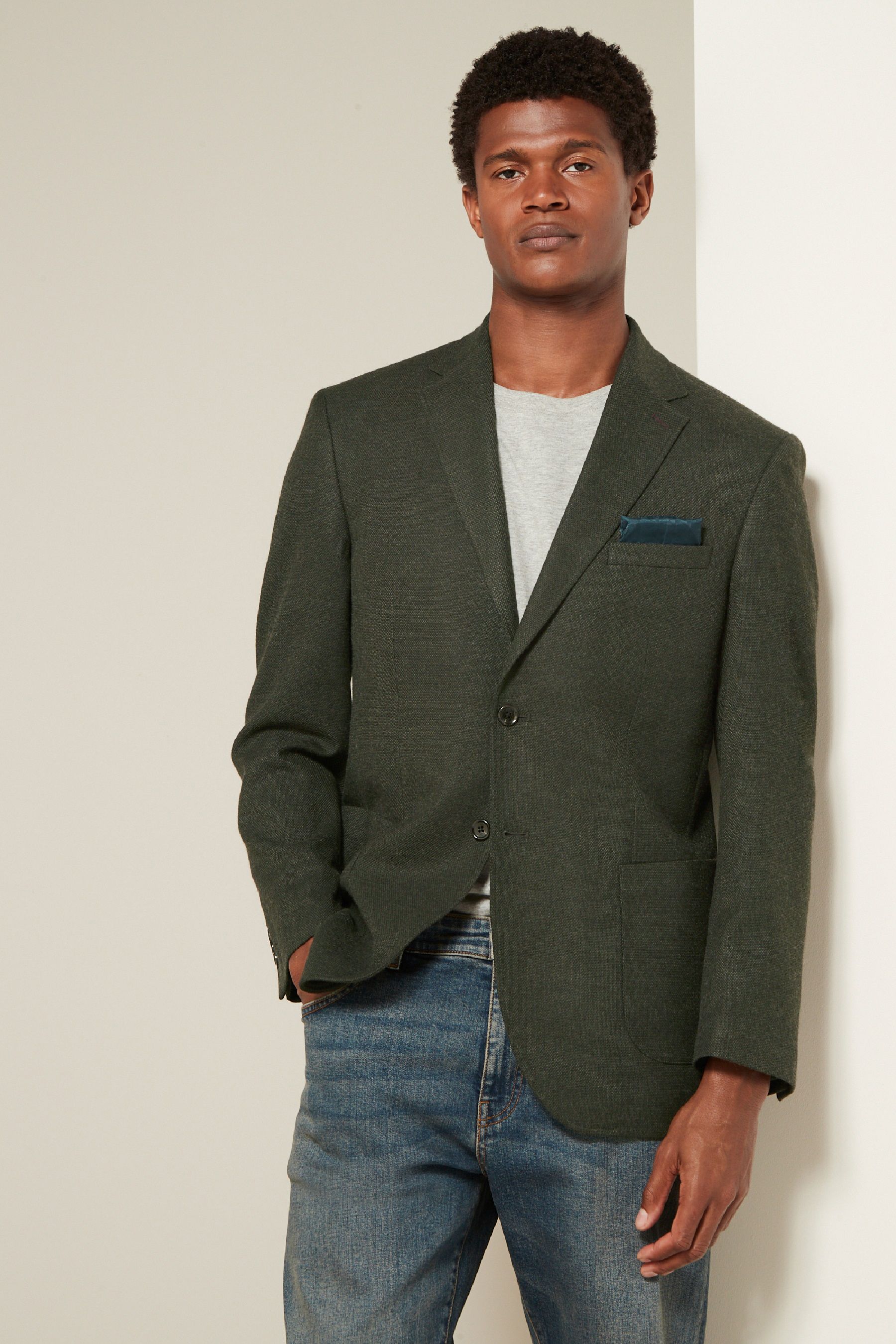Buy Khaki Green Regular Fit Textured Smart Blazer from Next Ireland