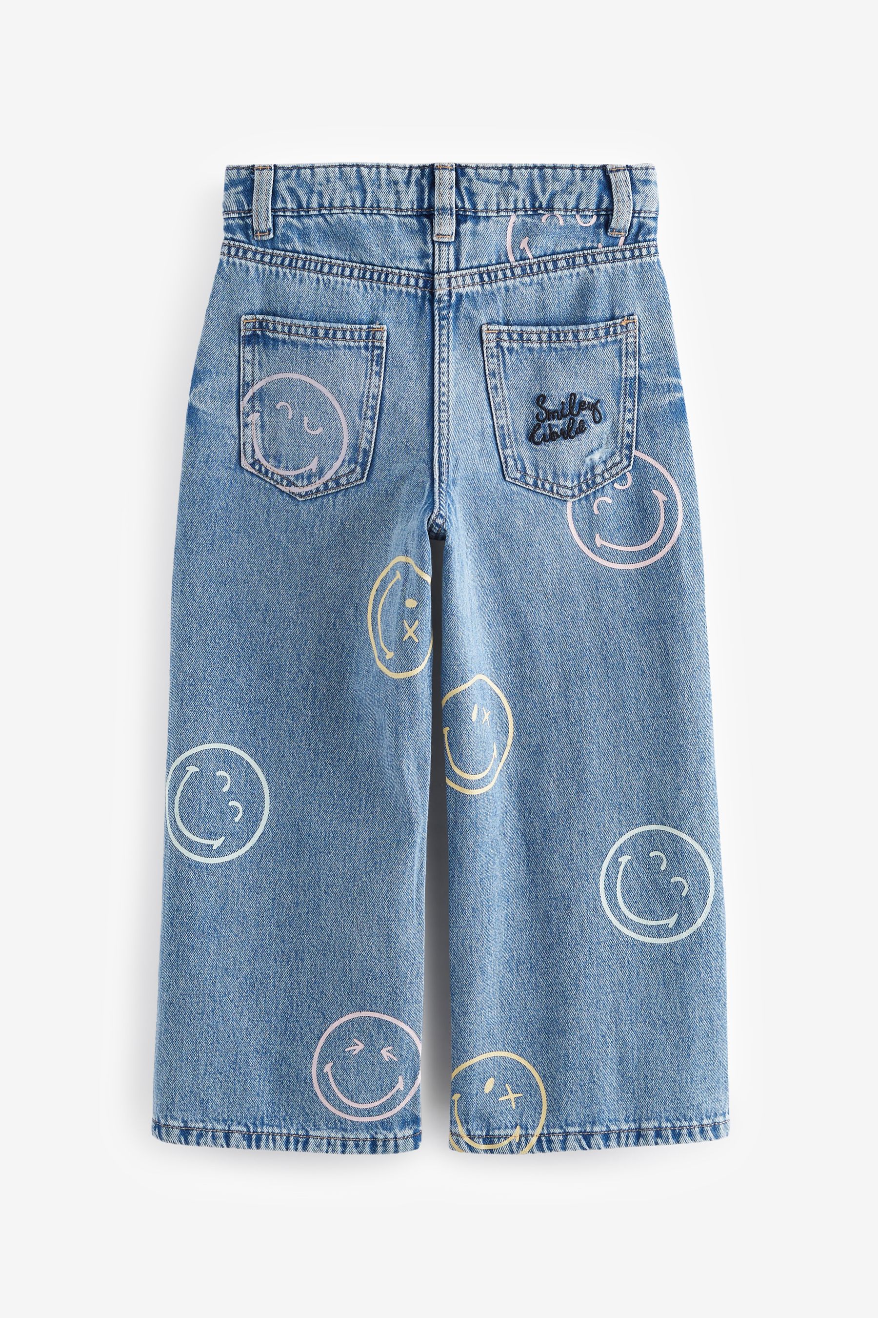 Buy Mid Blue Denim Smiley World Wide Leg 100% Cotton Jeans (3-16yrs ...