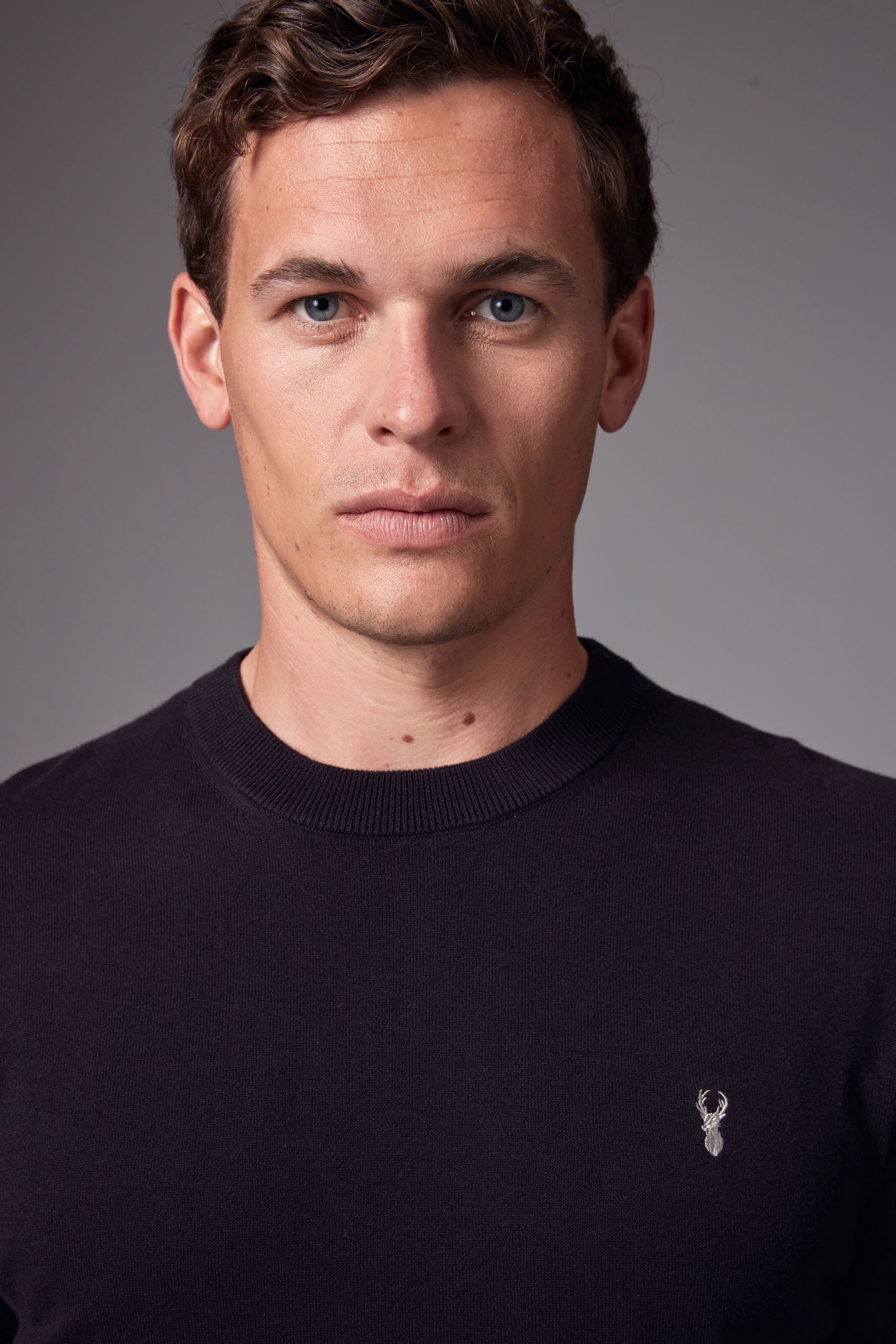 Buy Black Stag Logo Crew Neck Regular Fit Cotton Rich Crew Jumper from ...