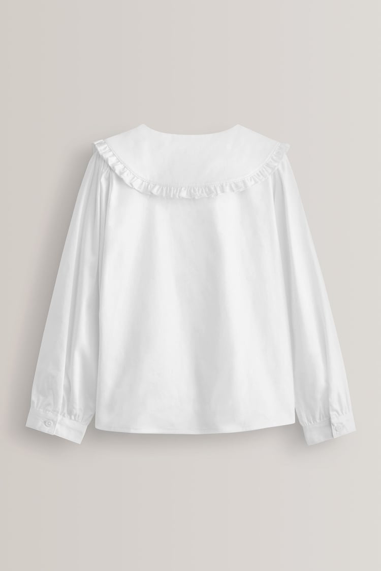 Buy White Cotton Stretch Pretty Collar Long Sleeve School Blouse (3 ...